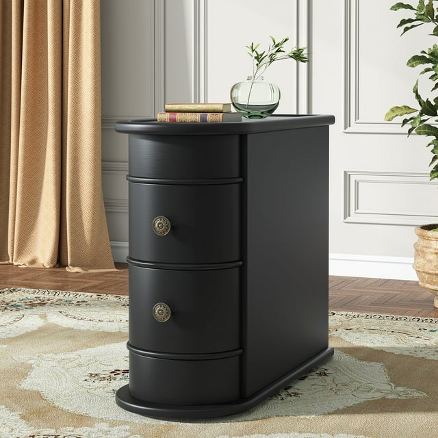 Tribesigns 2-Drawer Solid End Table, 23.6"H Wood Side Tables No ...