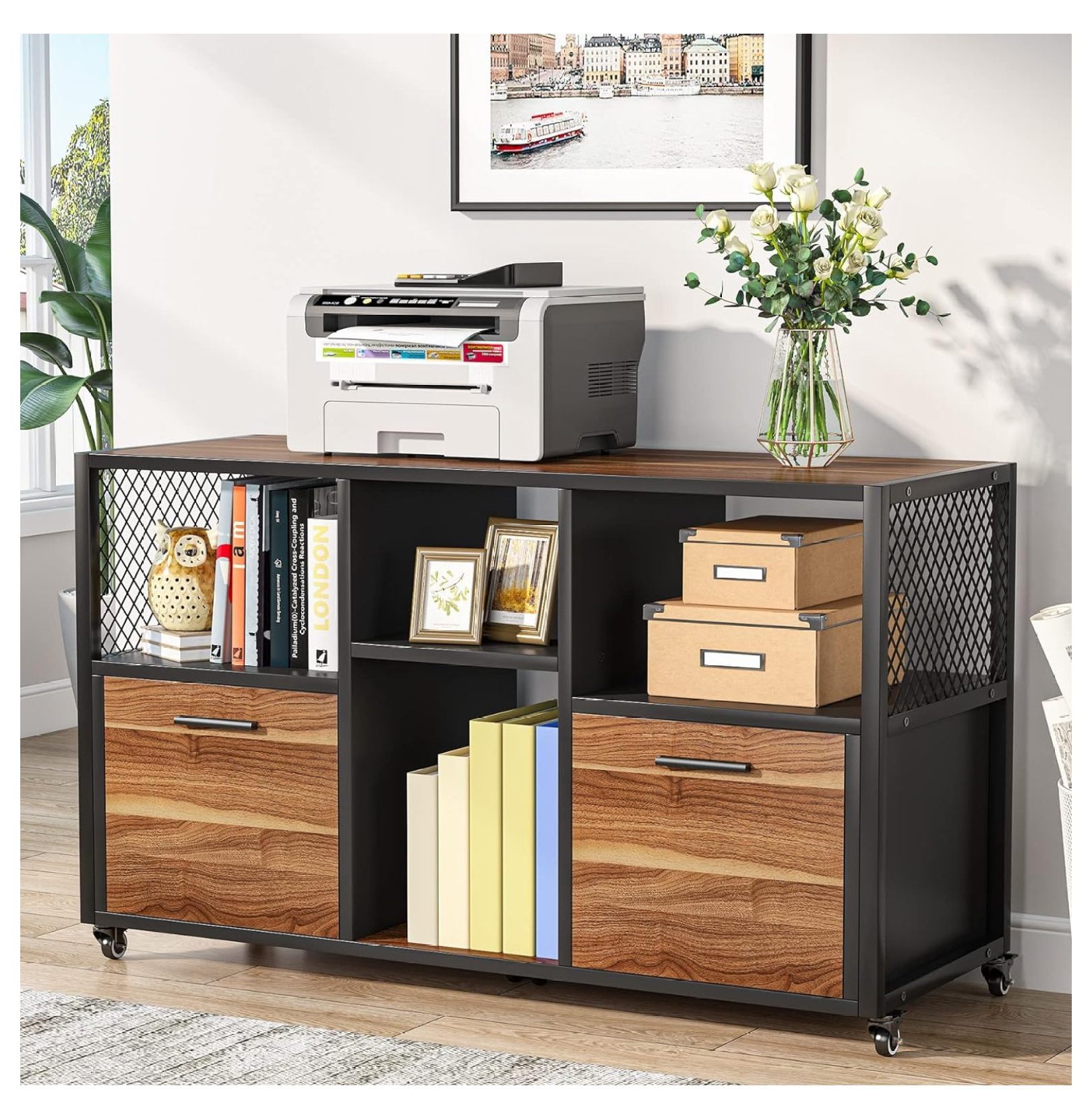 Tribesigns 2 Drawer Wood File Cabinets, Modern Mobile Lateral Filing Cabinet for Letter/ A4 Size ...