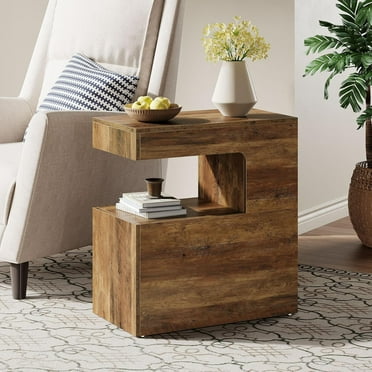 2-Tier Coffee Table with Storage Shelf, 47" Farmhouse Rectangle Center ...