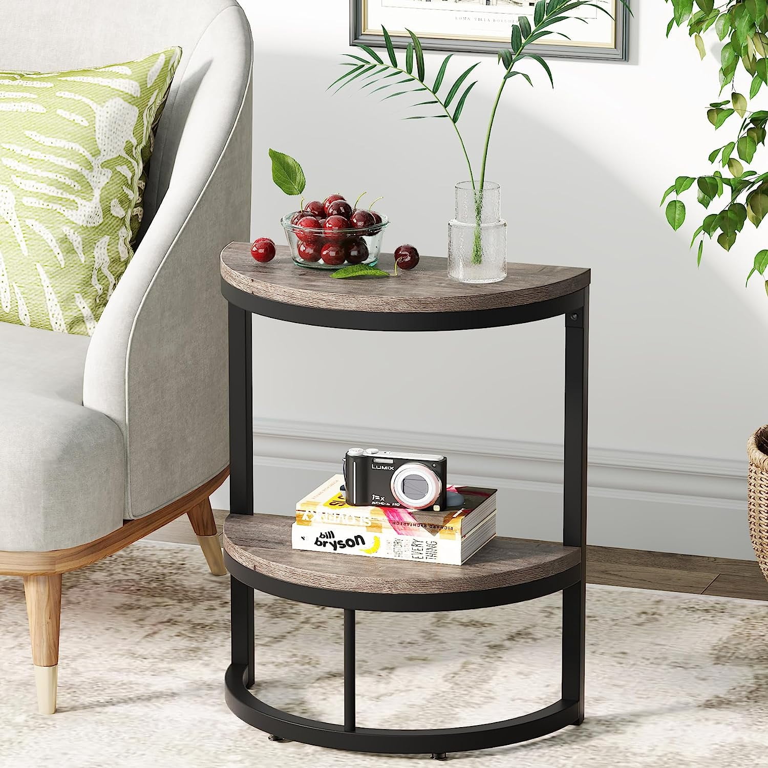 Tribesigns 2-Tier End Table Half Round, Narrow Semi Circle Side Tables ...