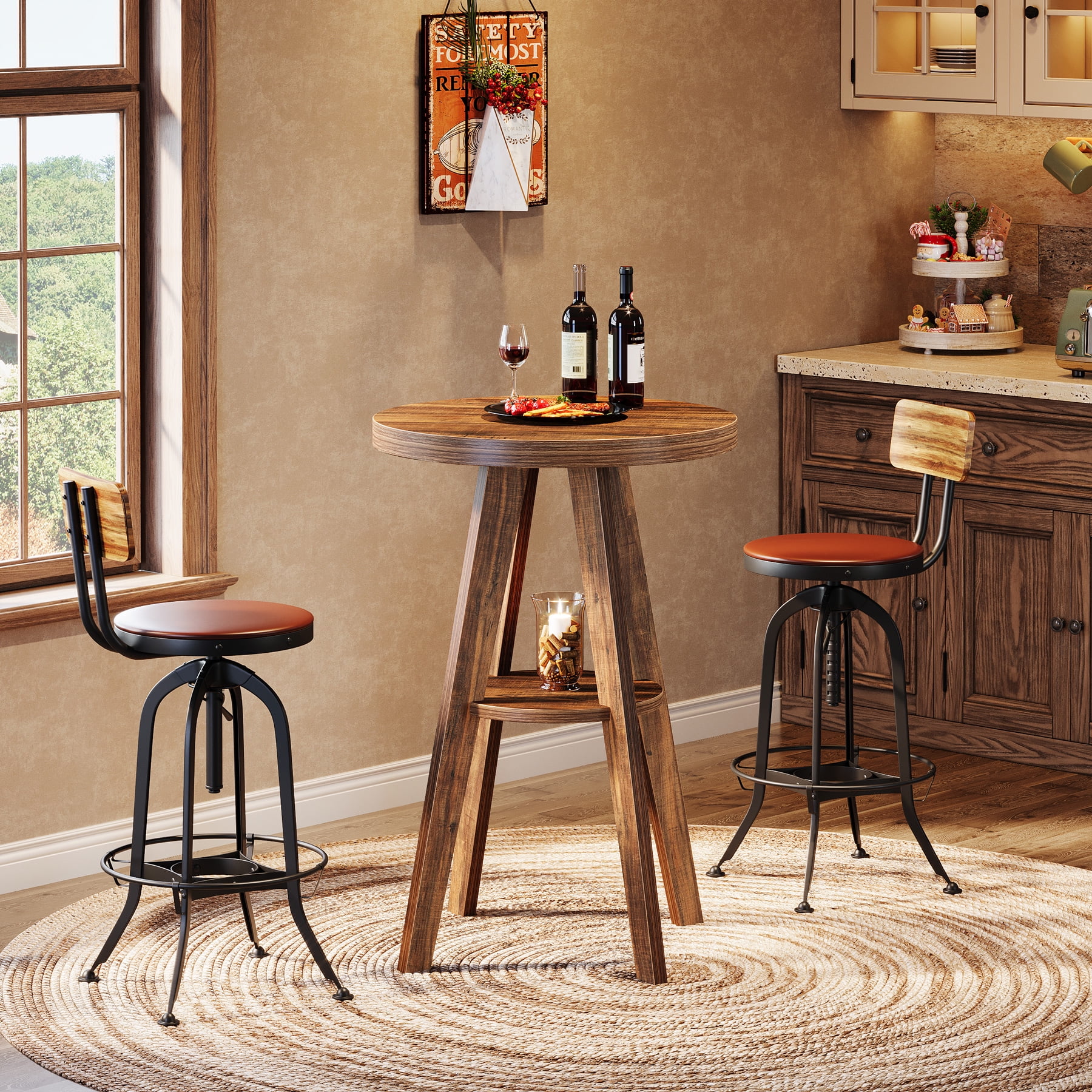 Tribesigns 2-Tier High Bar Table, Vintage Round 38.19-Inch Patio Pub ...