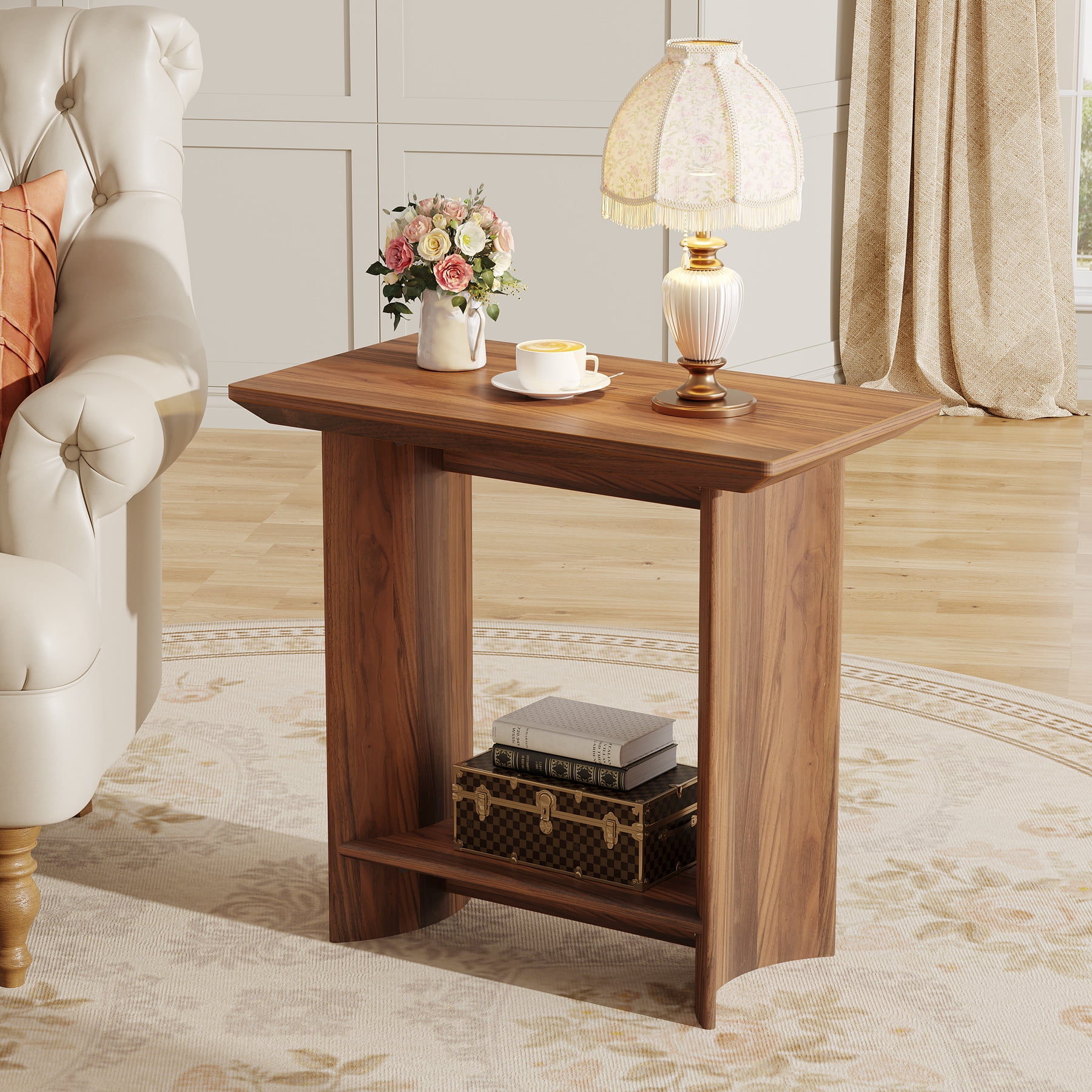 Tribesigns 2-Tier Narrow End Table, Wood Sofa Side Table with Storage ...