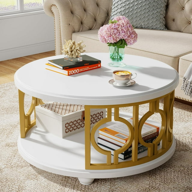 Tribesigns 2-Tier Round Coffee Table, 31.5" Modern Center Table with ...