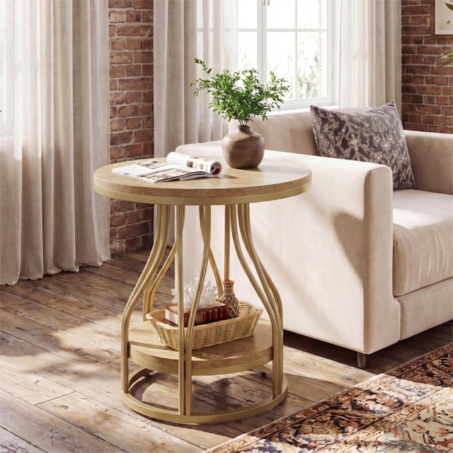 Tribesigns 2-Tier Round Side Table, Industrial End Table Bedside Table ...