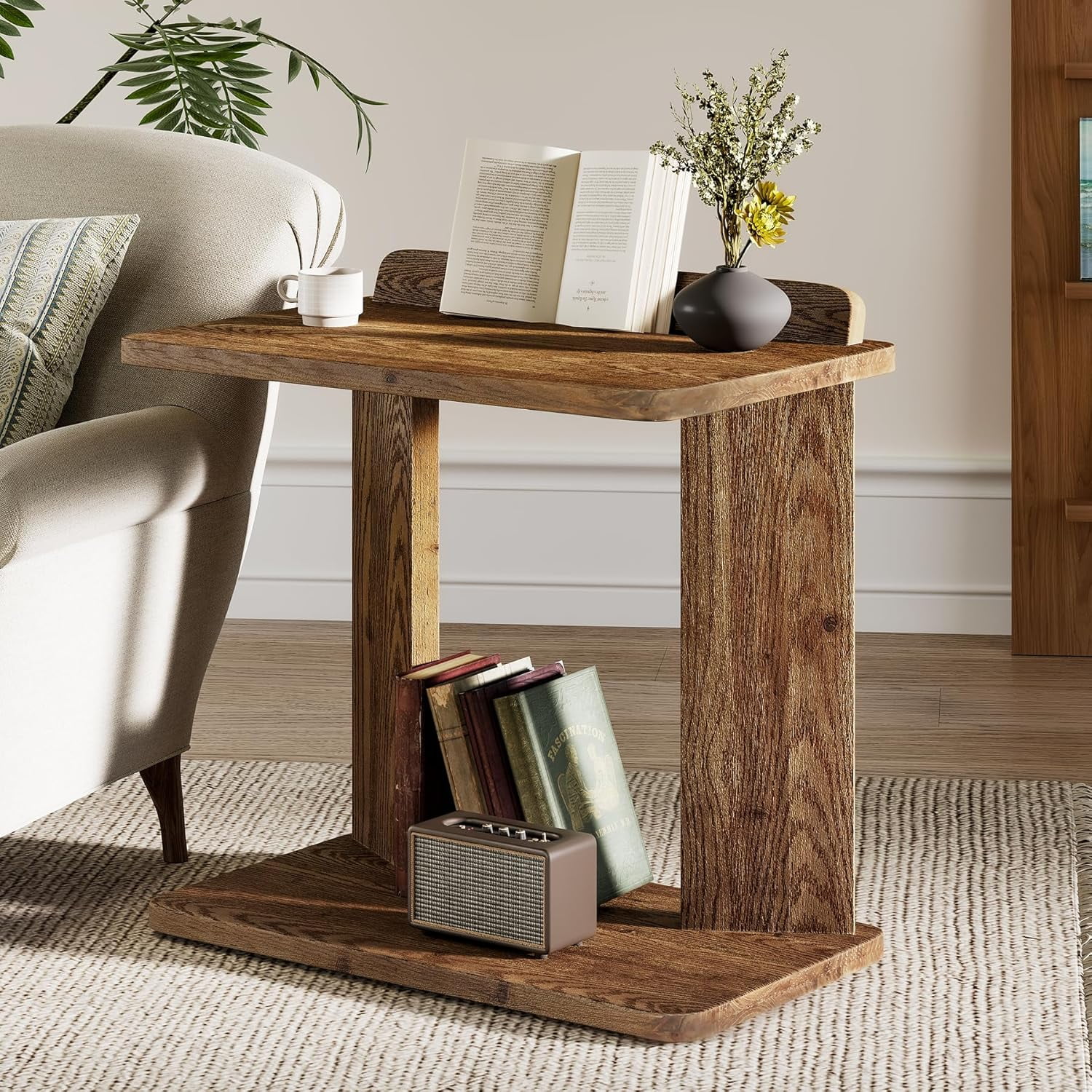 Tribesigns 2-Tier Solid Wood End Table, C-Shaped Farmhouse Side Table ...
