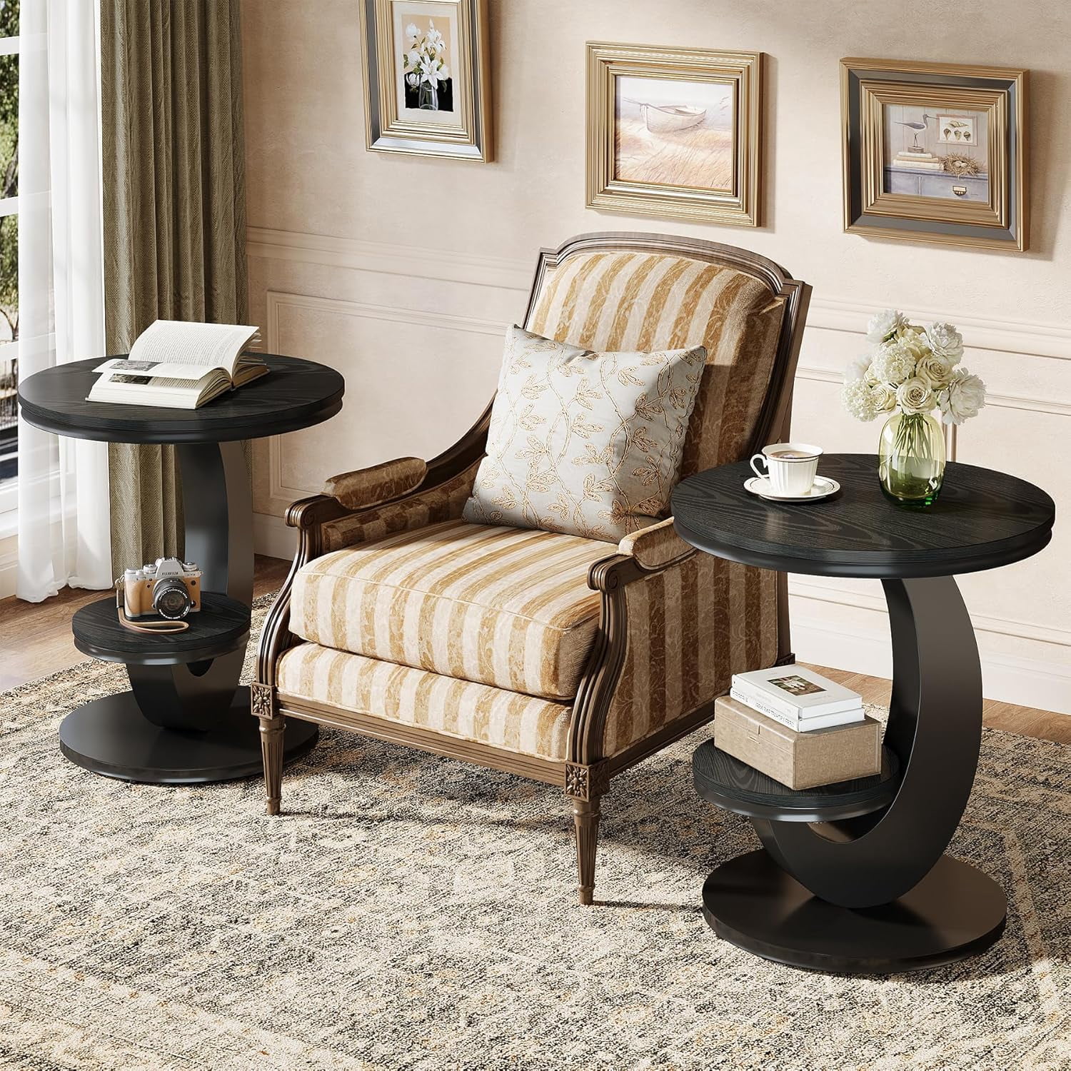 Tribesigns 2 Tiers Round Side Table, End Table with Storage Shelf with ...