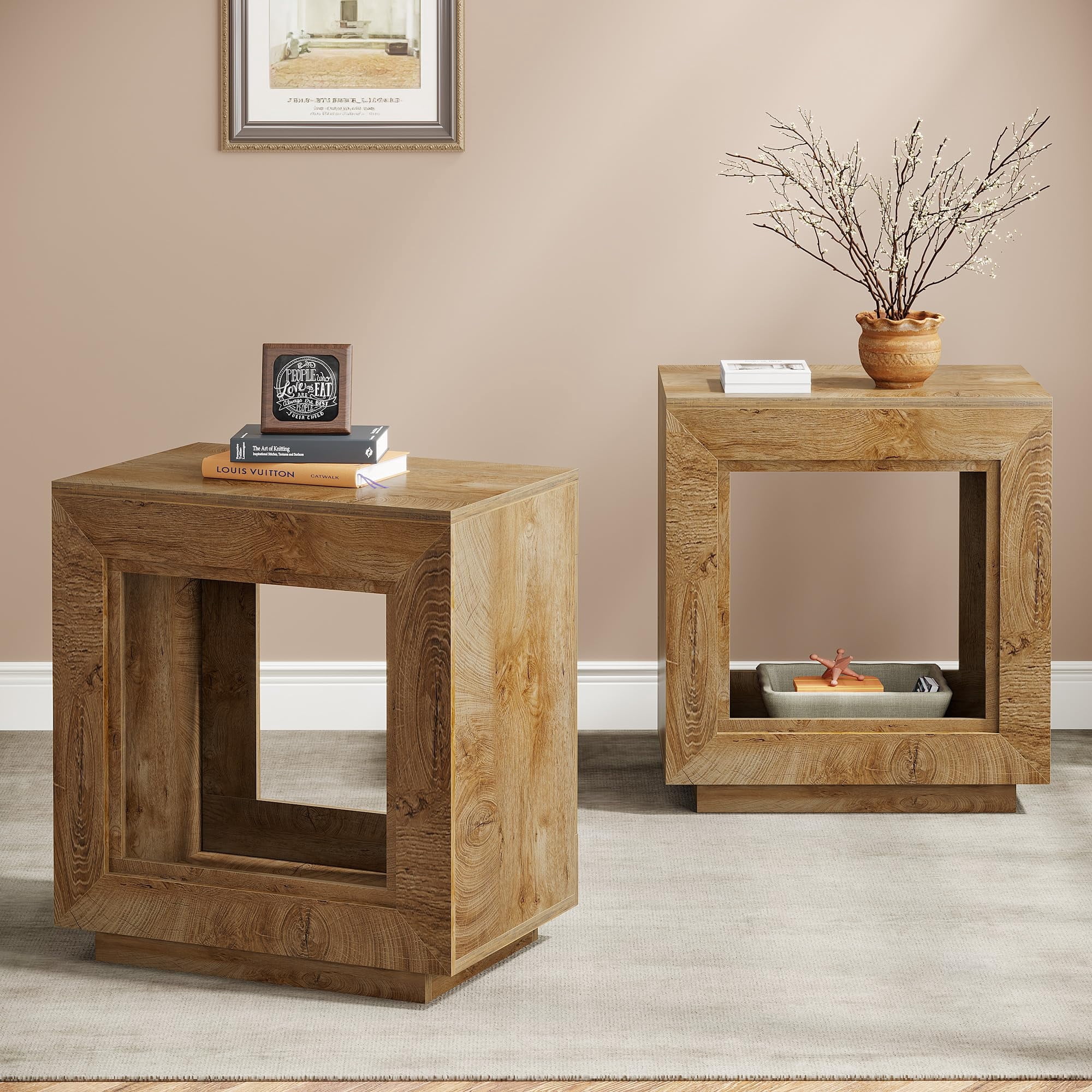Tribesigns 23.62" Farmhouse End Table Set of 2, 2-Tier Rectangular Side ...