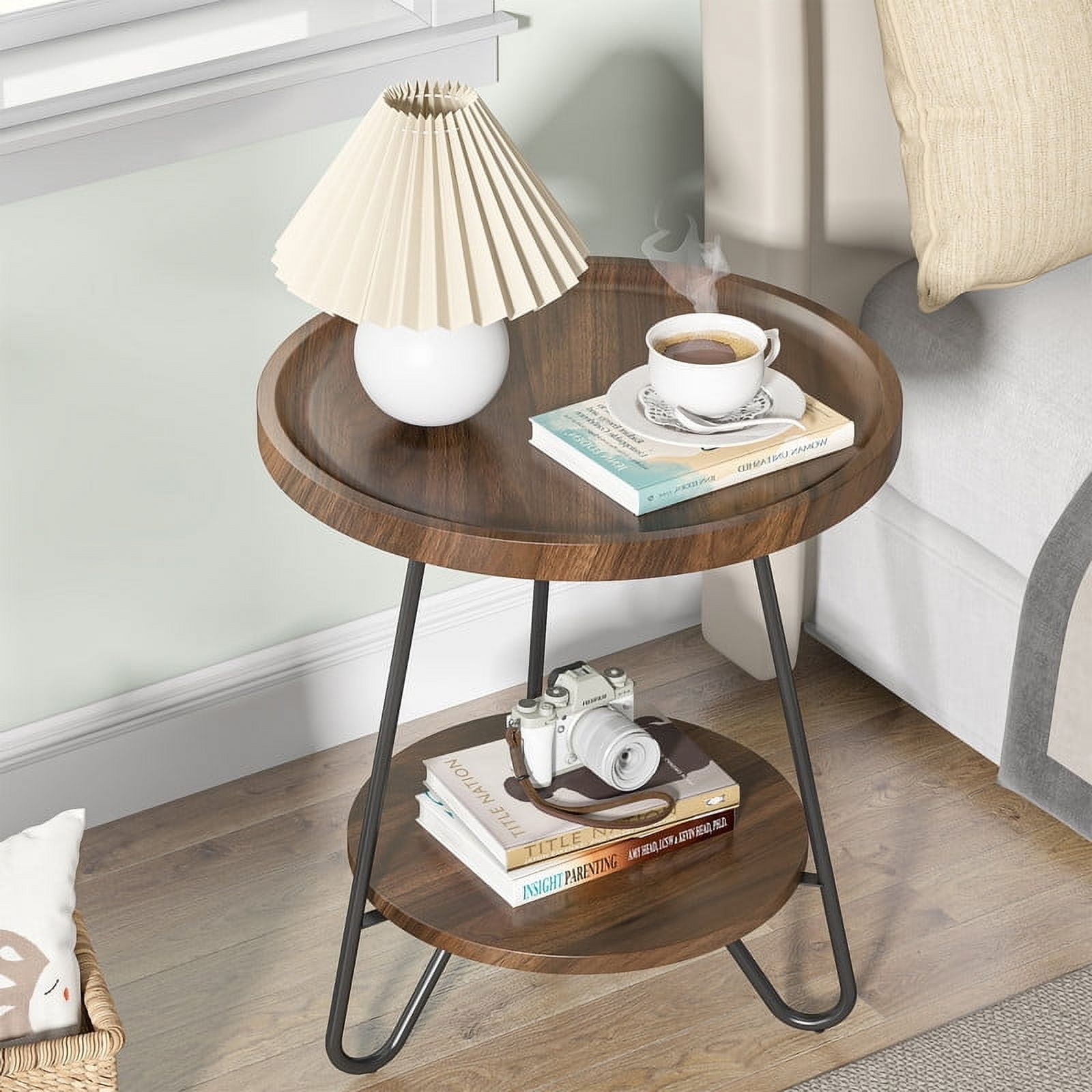 Tribesigns 2-Tier Round Side Table, 23 Inch End Table with Metal Legs ...