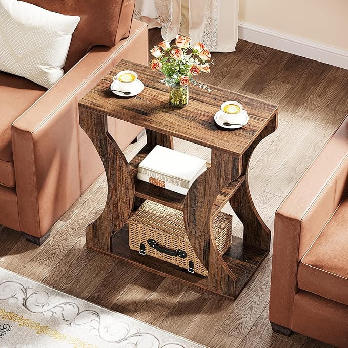 Tribesigns 24" Farmhouse End Table, Wood Side Table with 3 Storage ...