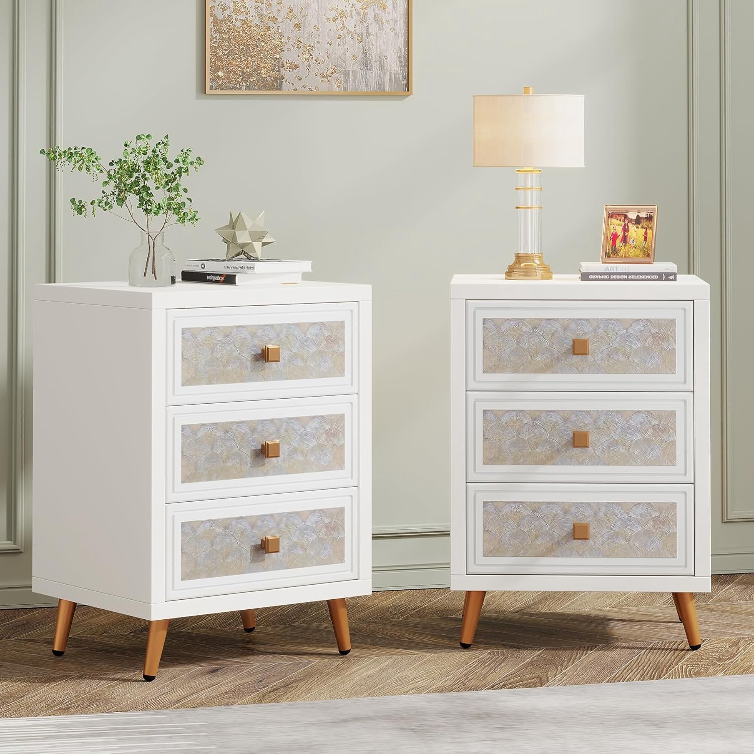 Tribesigns 2PCS Nightstand with 3 Drawers, Nightstands Bedside Table ...
