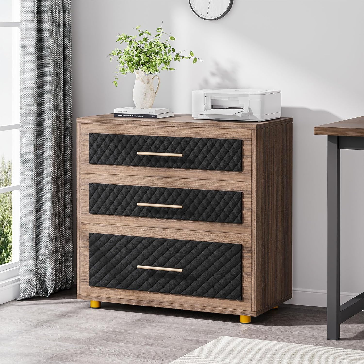 Tribesigns 3-Drawer File Cabinet, Modern Lateral Cabinet with PU ...
