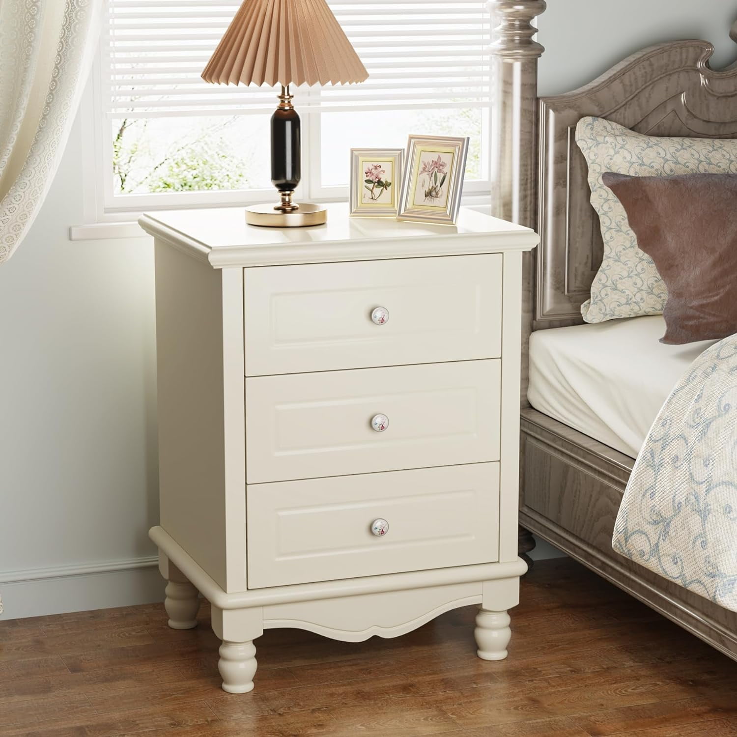 Tribesigns 3-Drawer Nightstand, White Bed Side Table for Bedroom, Tall ...