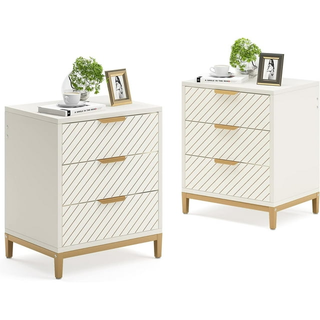 Tribesigns 3 Drawers Night Stands for Bedrooms, Light Wood Grain ...