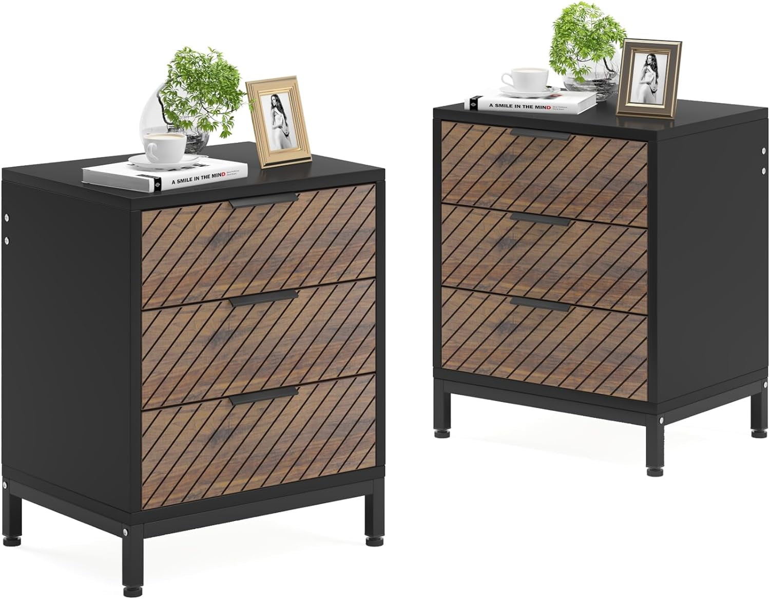Tribesigns 3 Drawers Night Stands for Bedrooms, Light Wood Grain ...