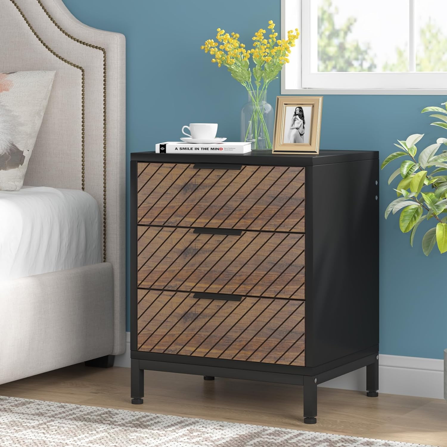 Tribesigns 3 Drawers Night Stands for Bedrooms, Light Wood Grain ...