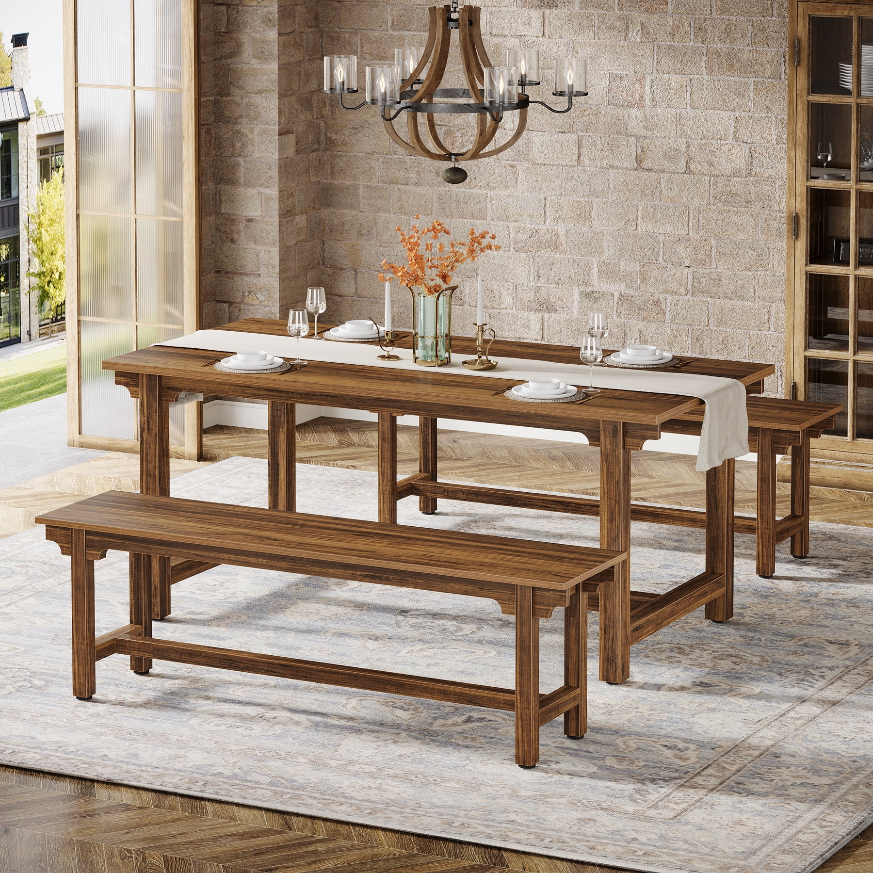Tribesigns 3-Piece Dining Table Set for 4-6, 55" Industrial Long ...