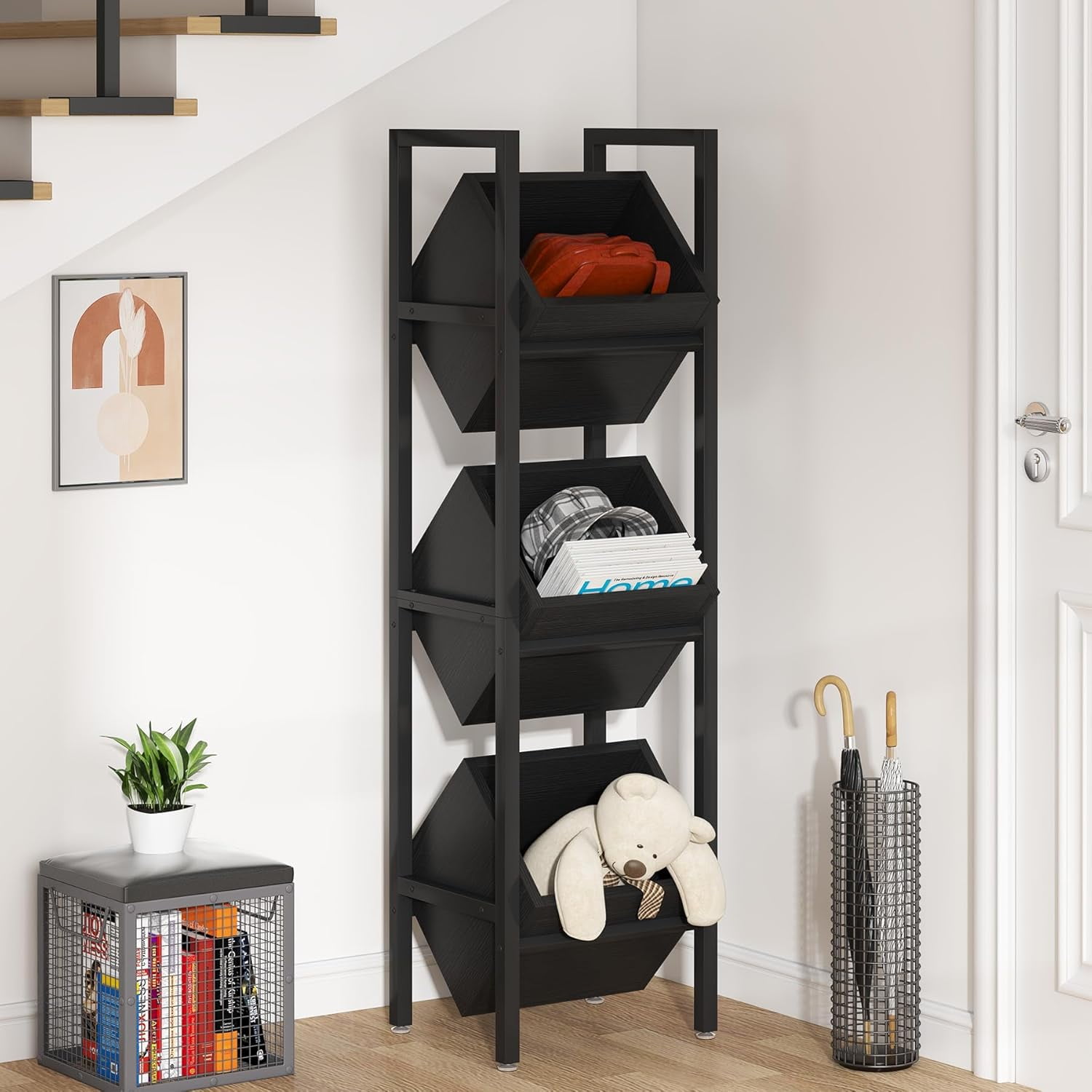 Tribesigns 3-Tier Basket Stand, Wood Snack Rack with Baskets, Rustic ...