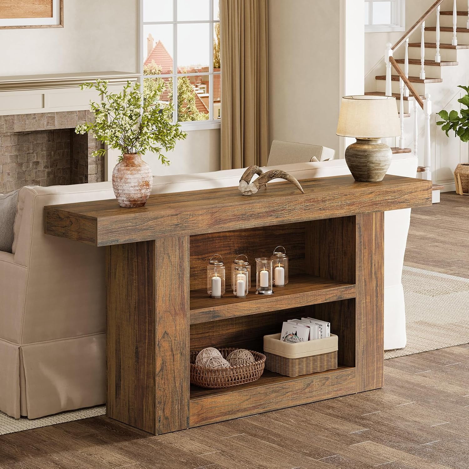 Tribesigns 3-Tier Farmhouse Entryway Table with Storage, 63-Inch ...