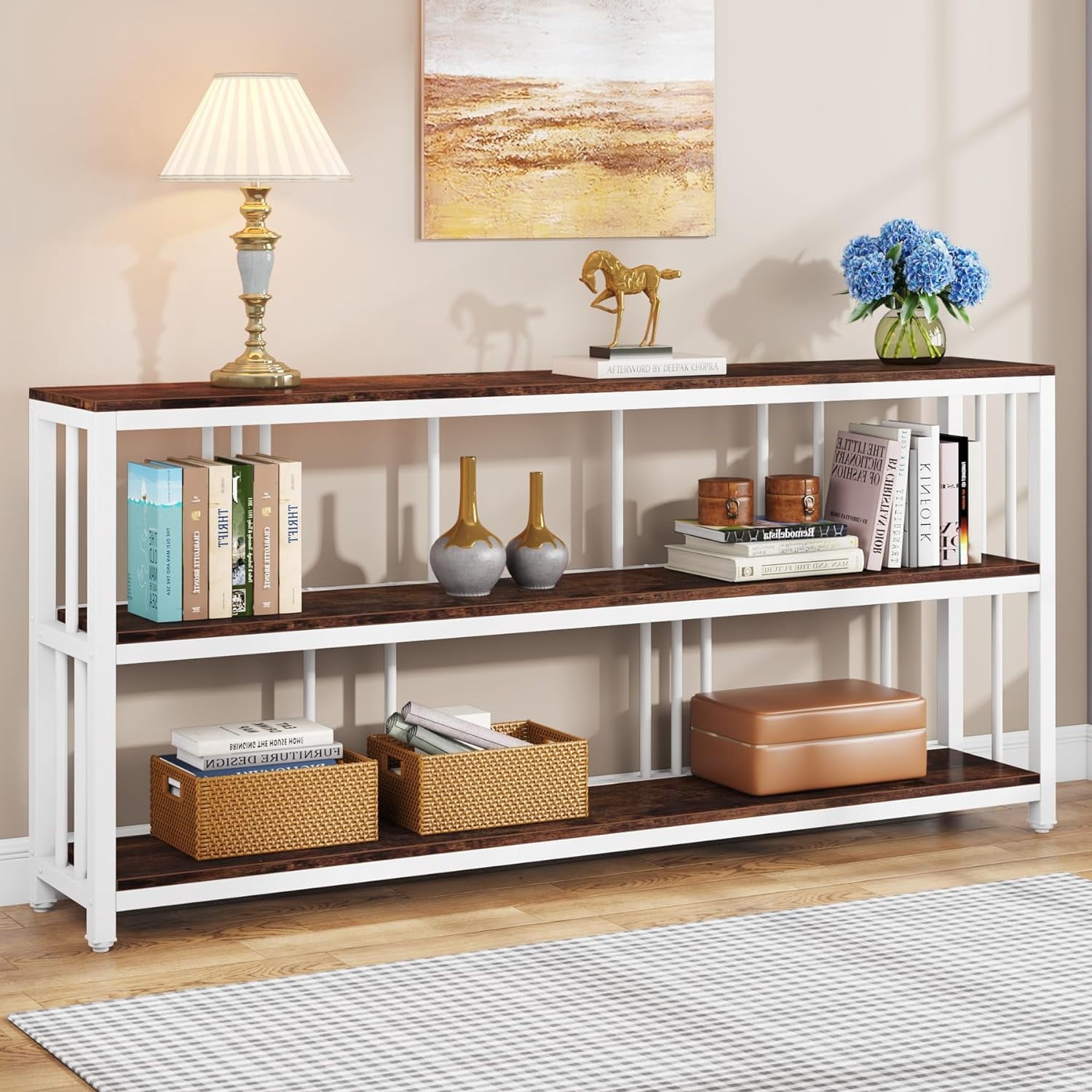 Finmind 3-Tier Industrial Console Table with Enhanced Storage - Walmart.com