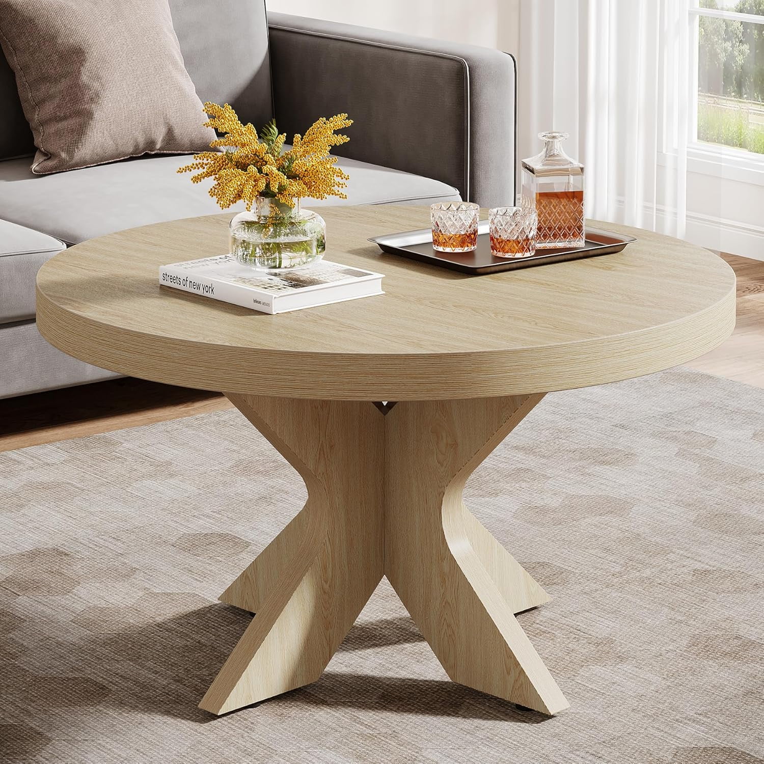 Tribesigns 31.49" Round Coffee Table, Wood Circle Coffee Table for ...