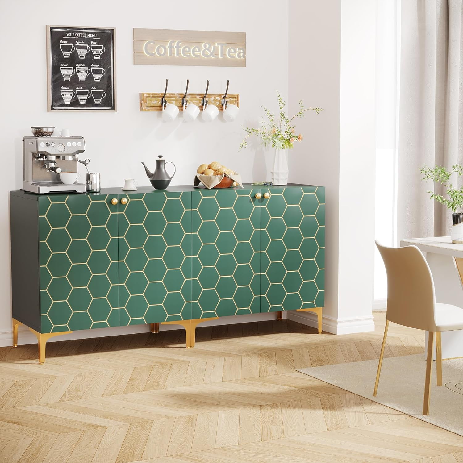 Tribesigns 31.5 Inch Kitchen Buffet Set of 2, Hexagon Pattern Sideboard ...