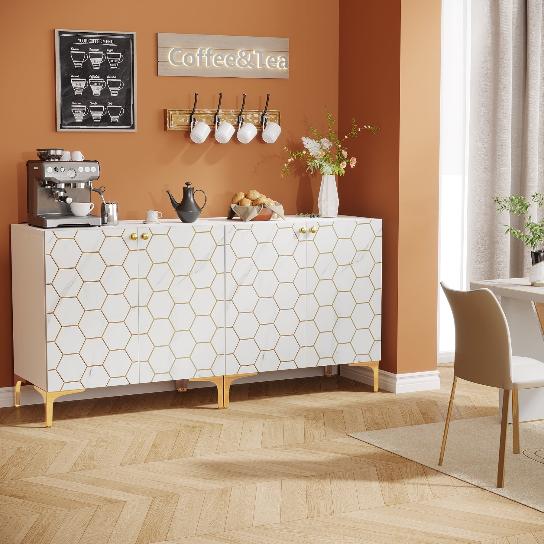 Tribesigns 31.5 Inche Buffet Cabinet Set of 2, White Sideboard Modern ...
