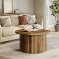 Finmind, Round Coffee Table, 31.5", Farmhouse Circle Metal Base ...
