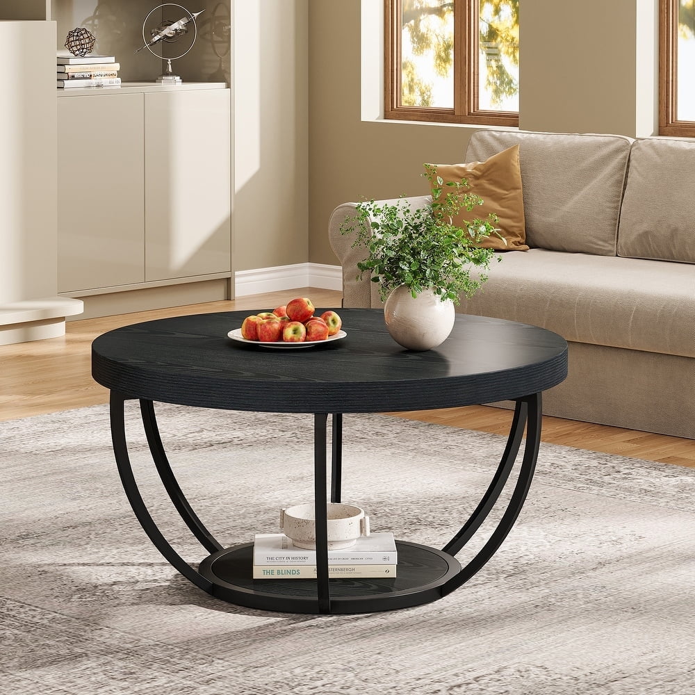 Tribesigns 32 Inches Round Coffee Table, Modern 2-Tier Center Table ...