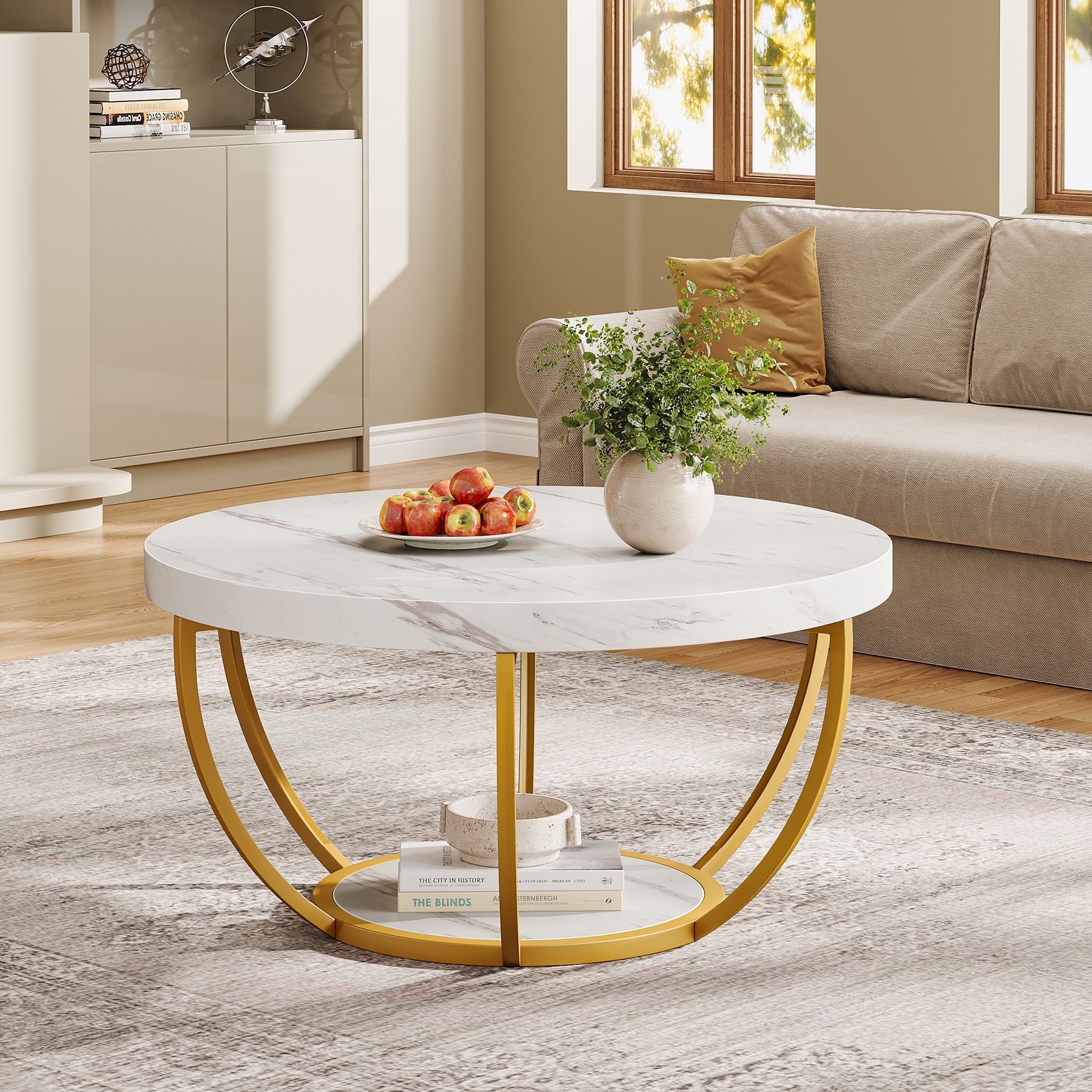 Tribesigns 32 Inches Round Coffee Table, Modern 2-Tier Center Table ...
