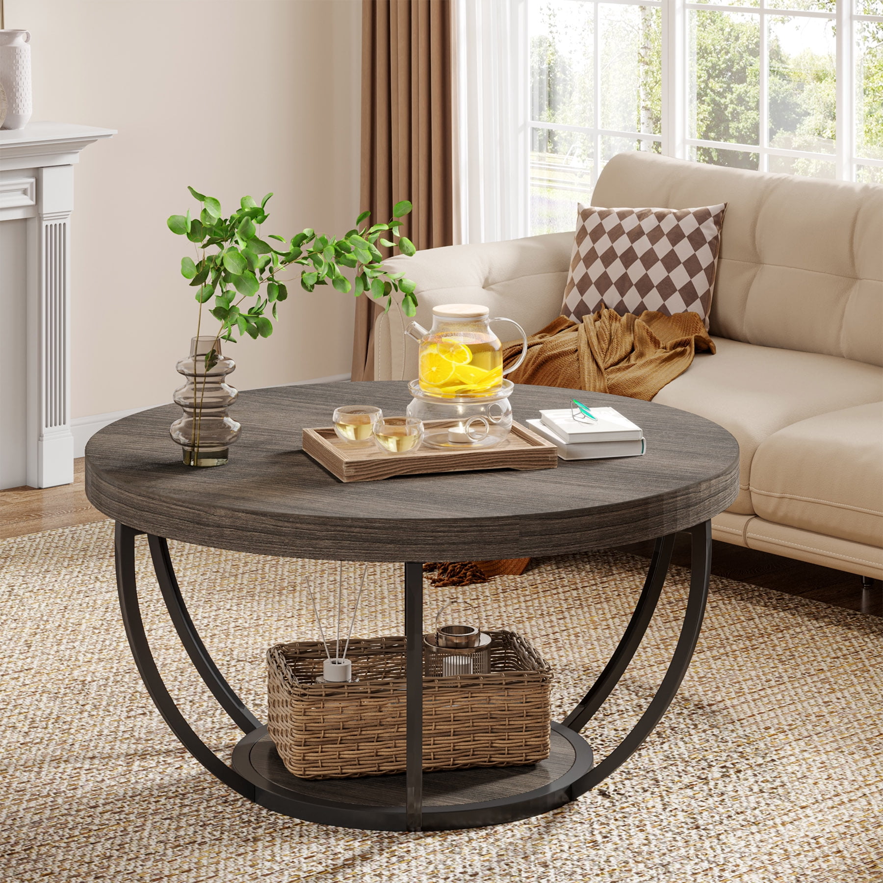 Tribesigns 32 Inches Round Coffee Table, Modern 2-Tier Center Table ...