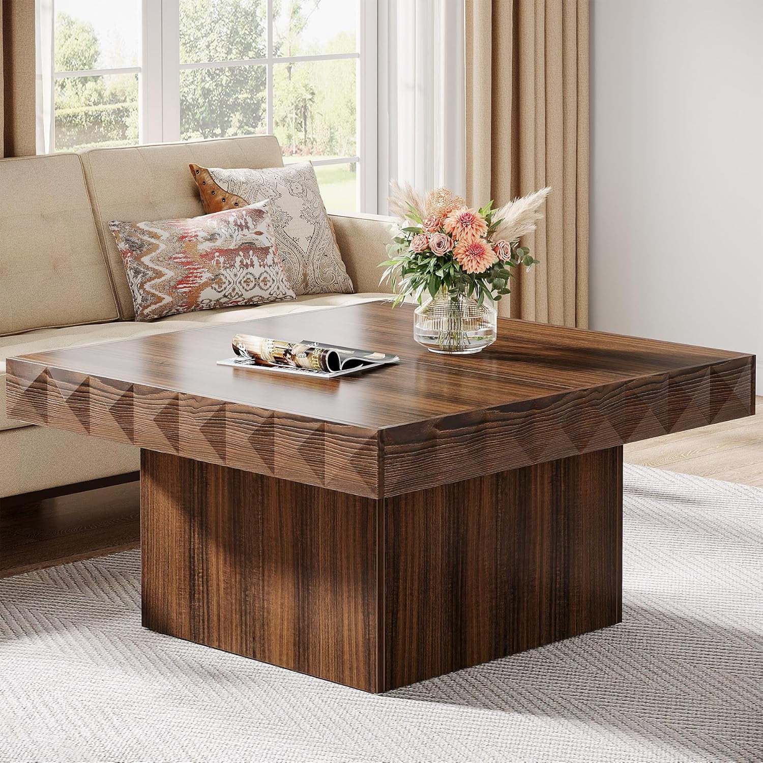 Tribesigns 35.4" Modern Square Coffee Table, Wooden Center Tea Table ...