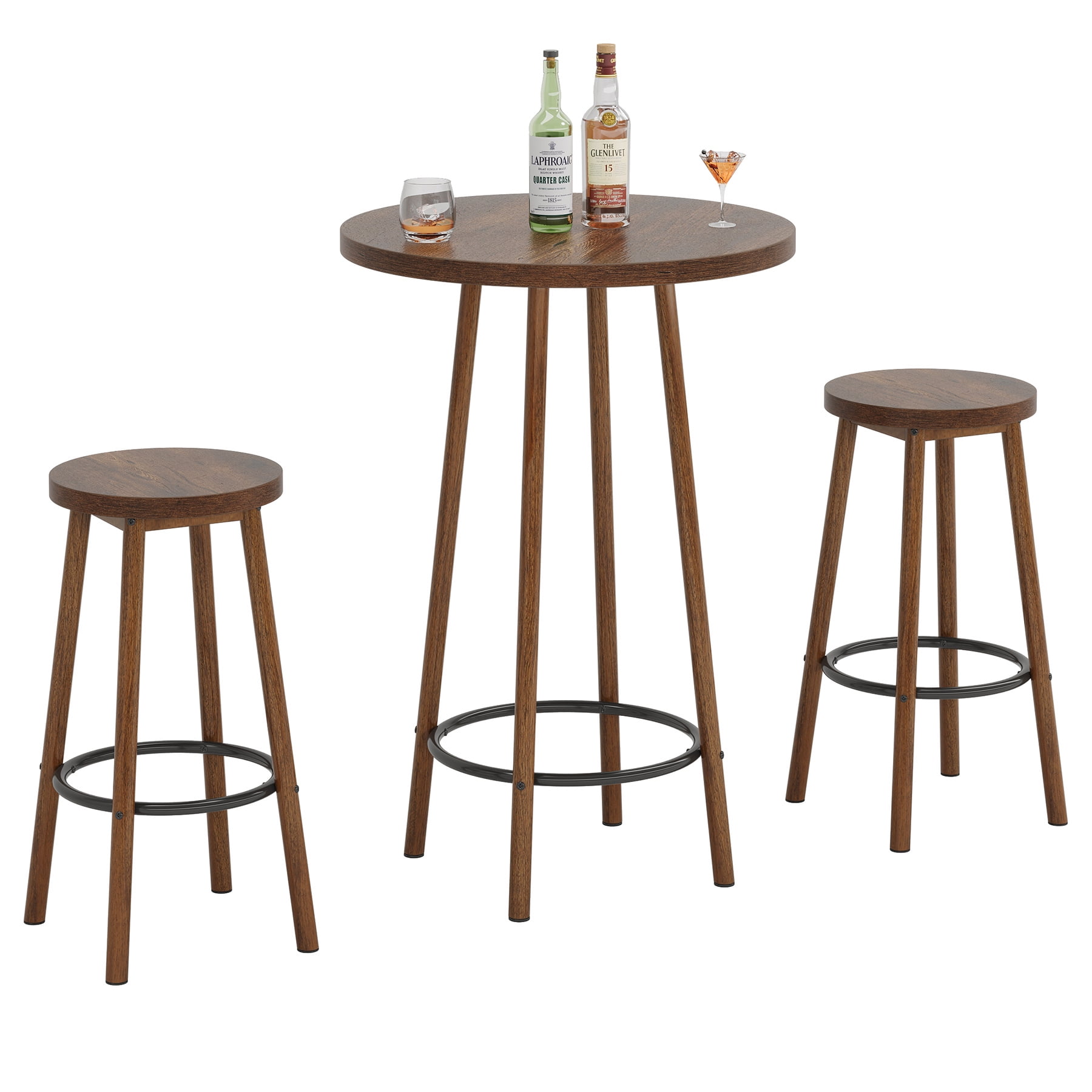 Tribesigns 37.4 in. H Brown Round Bar Table Set Seats 2 Includes 1 Bar ...