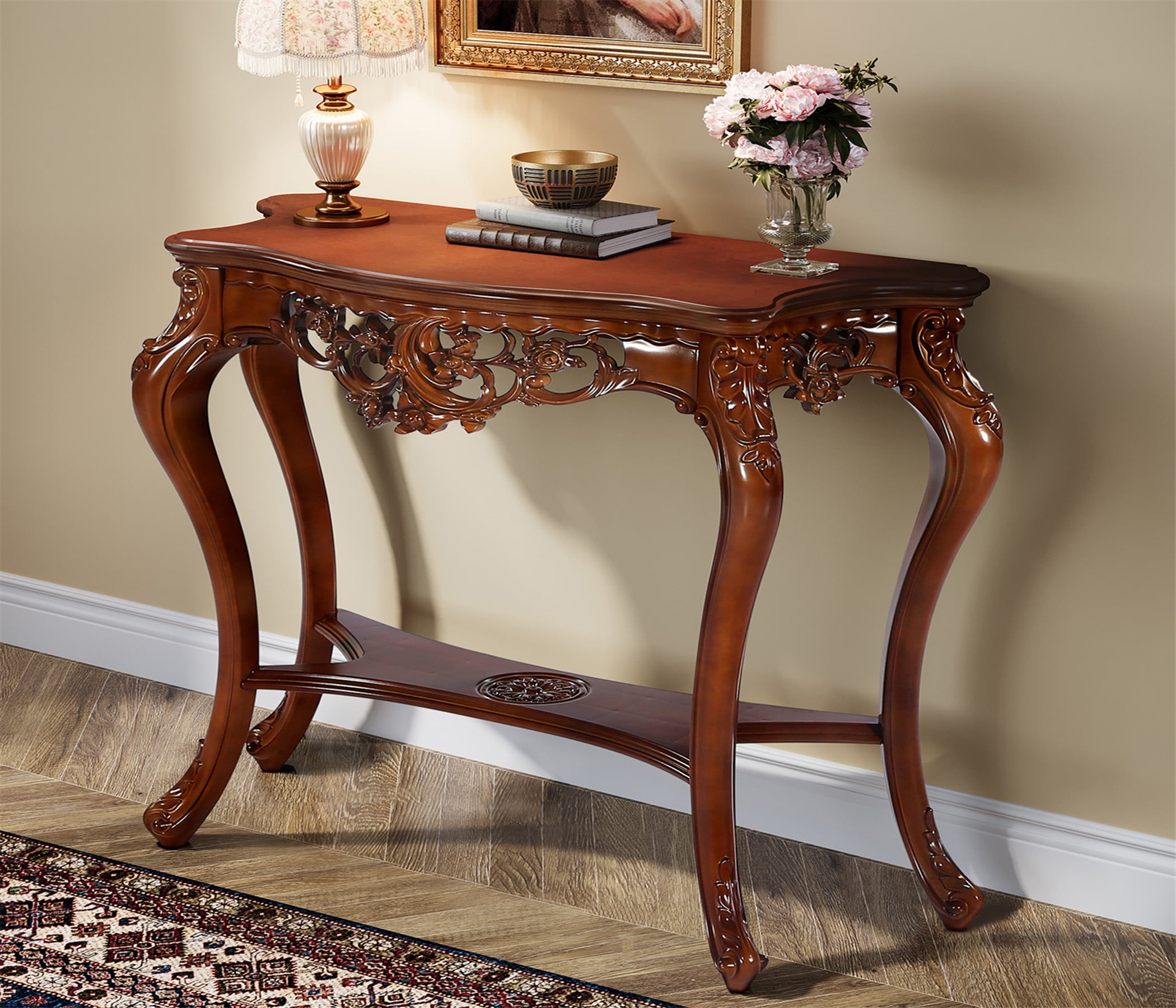 Tribesigns 38 Inch Vintage Carved Console Table Victorian Half Moon ...