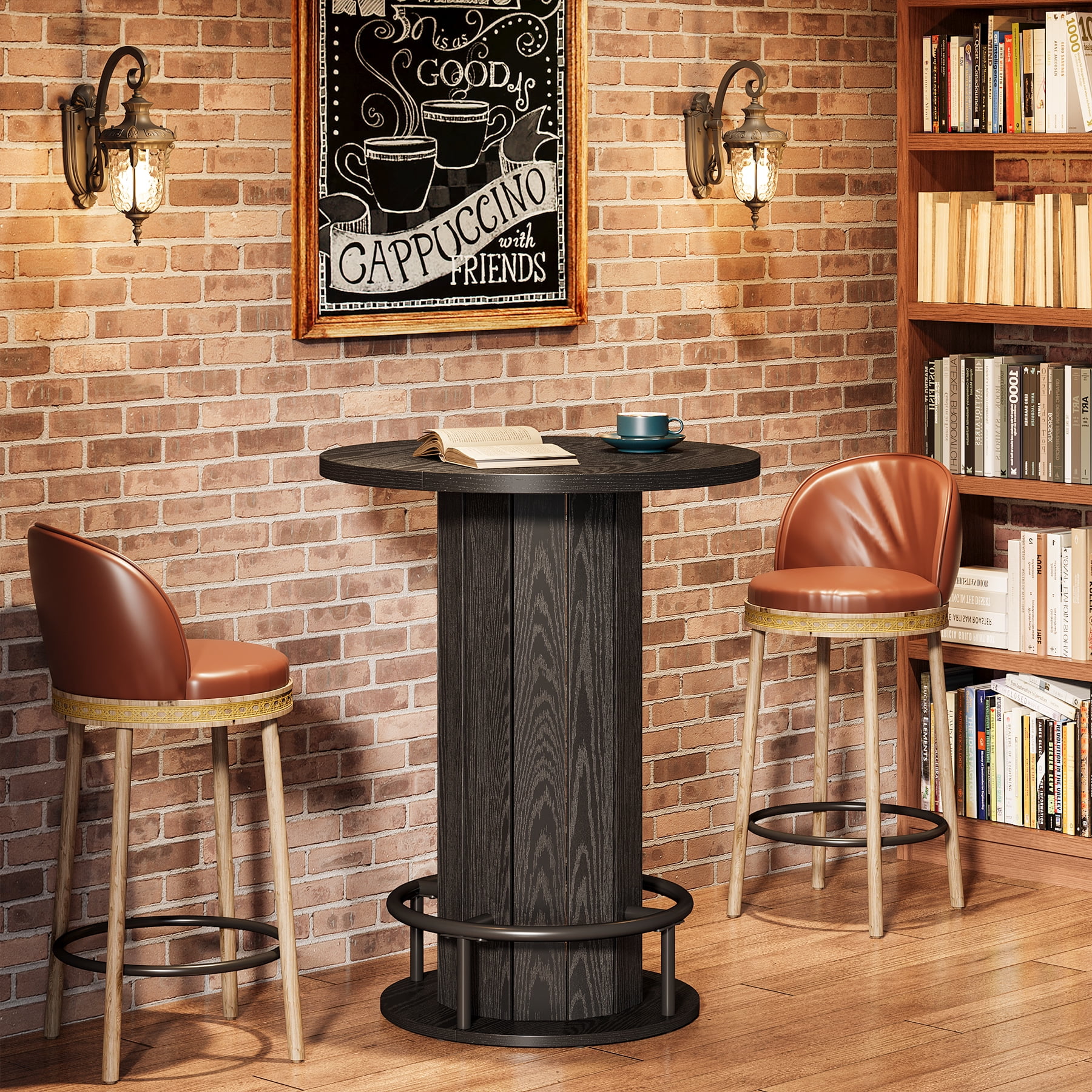 Tribesigns 39.4” H Round Wood Bistro Pub Table for Dining and Cocktails ...
