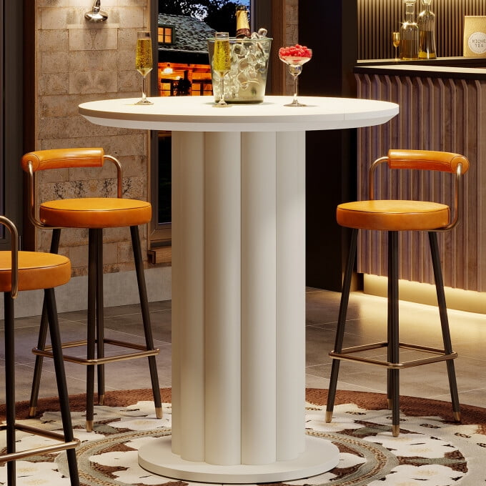 Tribesigns 39"H Bar Table with Roman Pillar Base, Wood Dining High Top ...