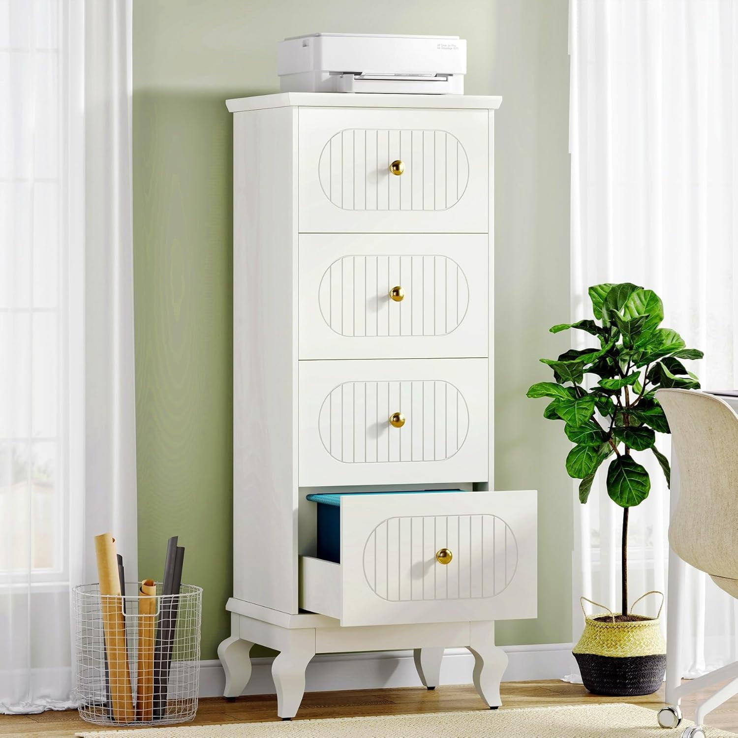 Tribesigns 4-Drawer File Cabinet Vertical Filing Cabinet, Wood White ...