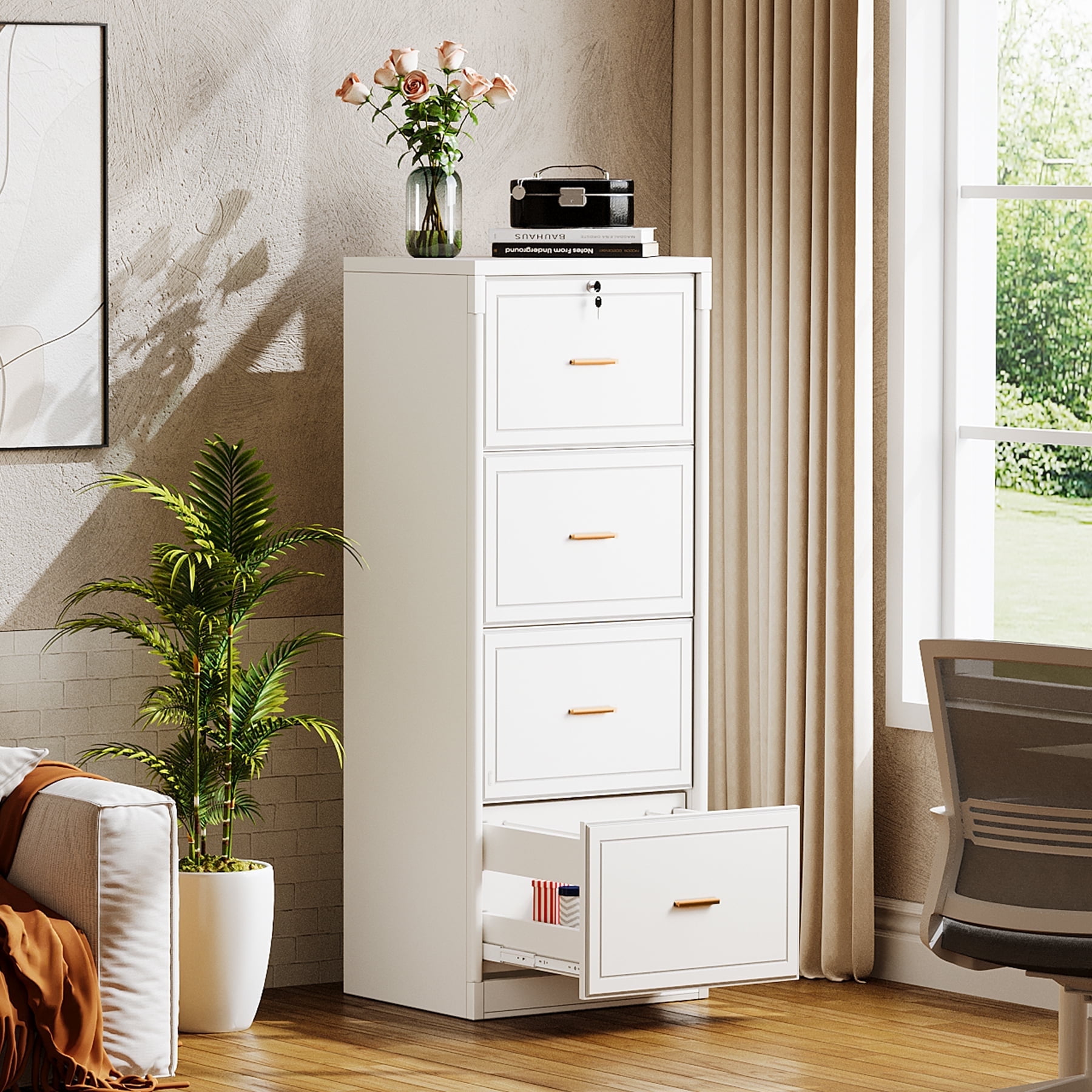 Tribesigns 4-Drawer File Cabinet, Vertical Filing Cabinet with Lock for ...