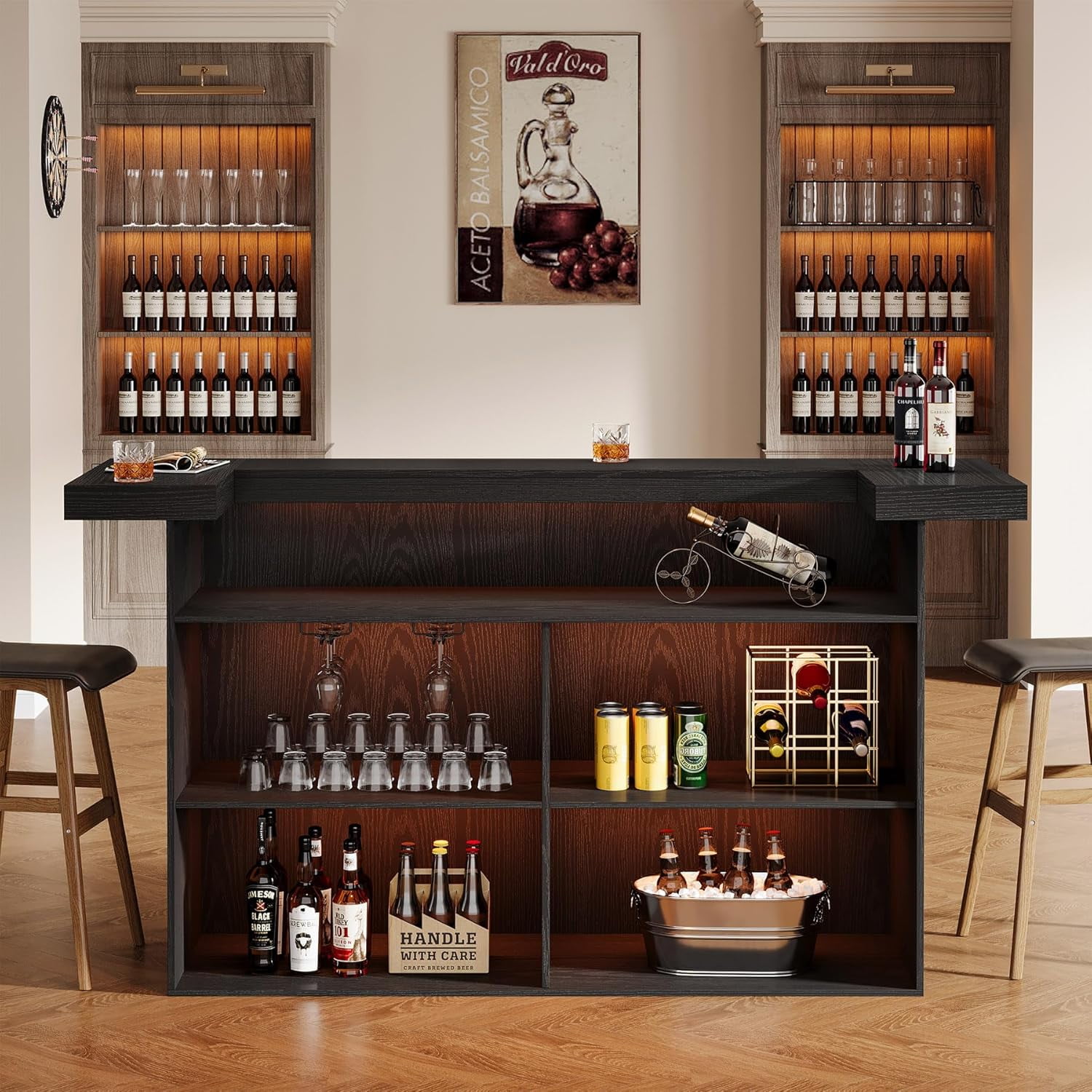 Tribesigns 4-Tier Bar Table, 70.9-Inch Large Home Bar Cabinet with Wine ...