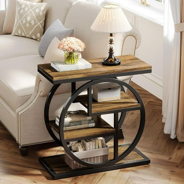 COZAYH Farmhouse Style Living Room End Table, Rustic Round Side Table ...