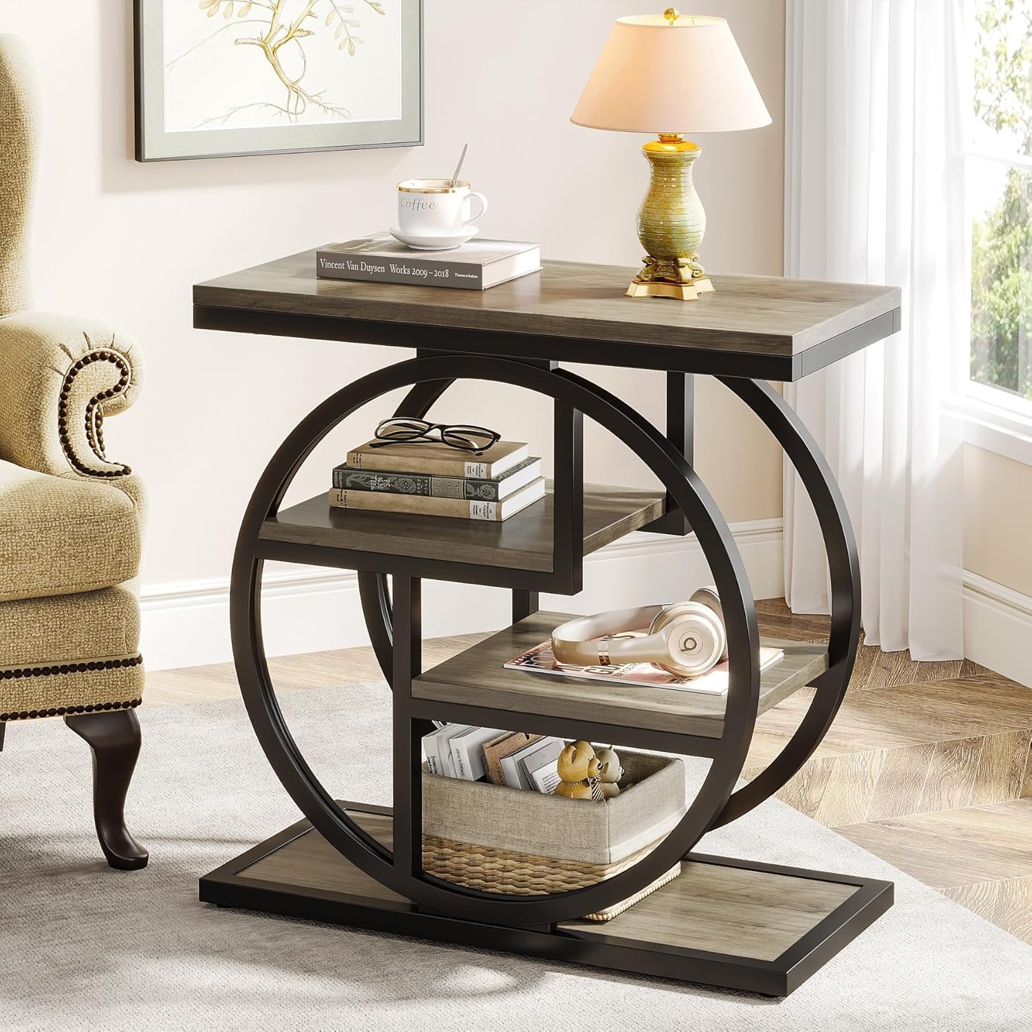 Tribesigns 4-Tier End Table for Living Room, Wood Narrow Side Table for ...