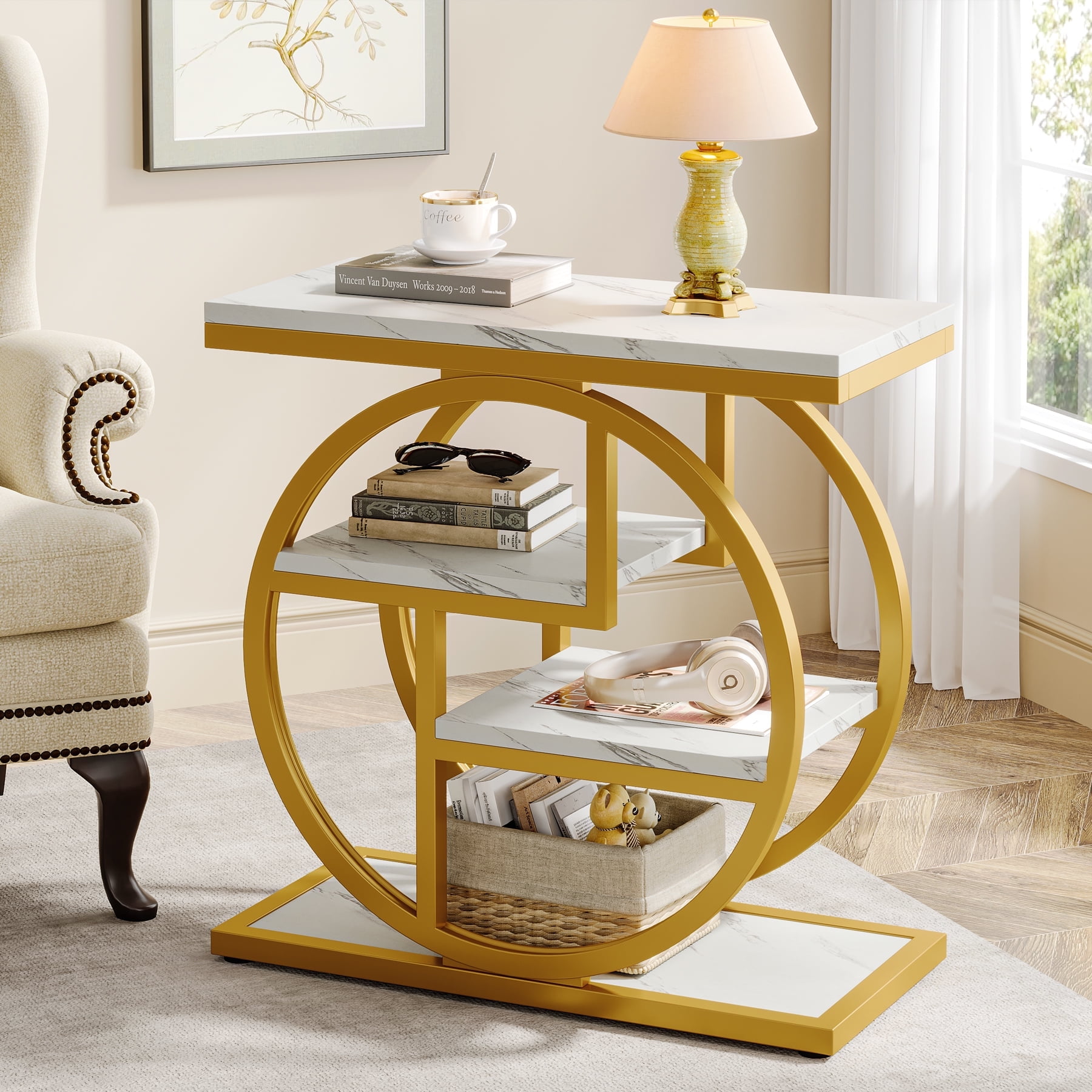 Tribesigns 4-Tier End Table for Living Room, Wood Narrow Side Table for ...