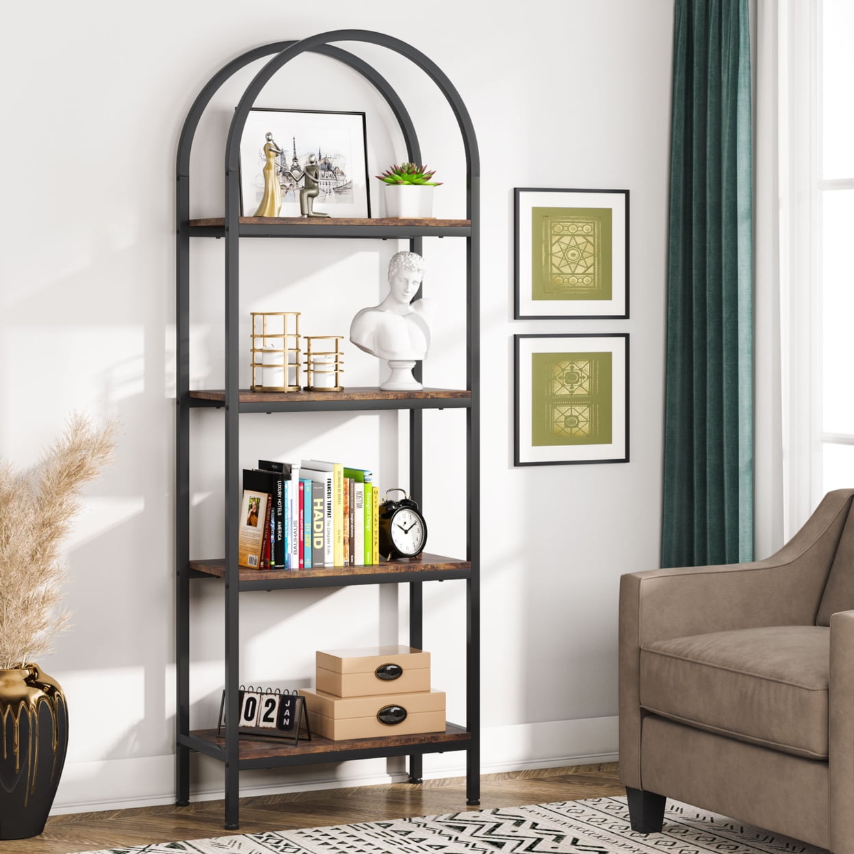 Tribesigns Tall 4-Tier Decorative Open Bookshelf Industrial Wood ...