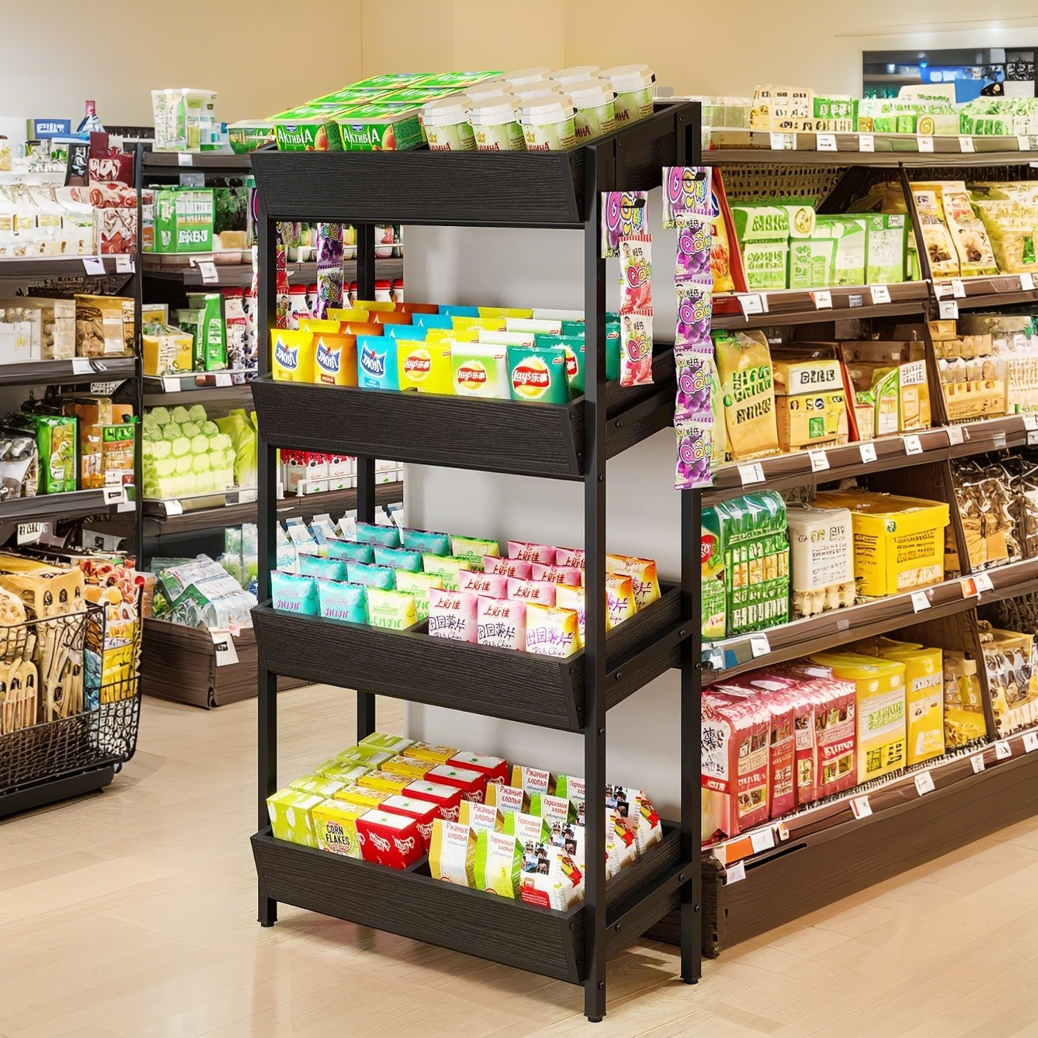 Tribesigns 4-Tier Retail Display Rack, Wooden Snack Candy Stand, Store ...