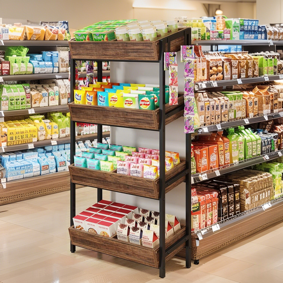 Tribesigns 4-Tier Retail Display Rack, Wooden Snack Candy Stand, Store ...