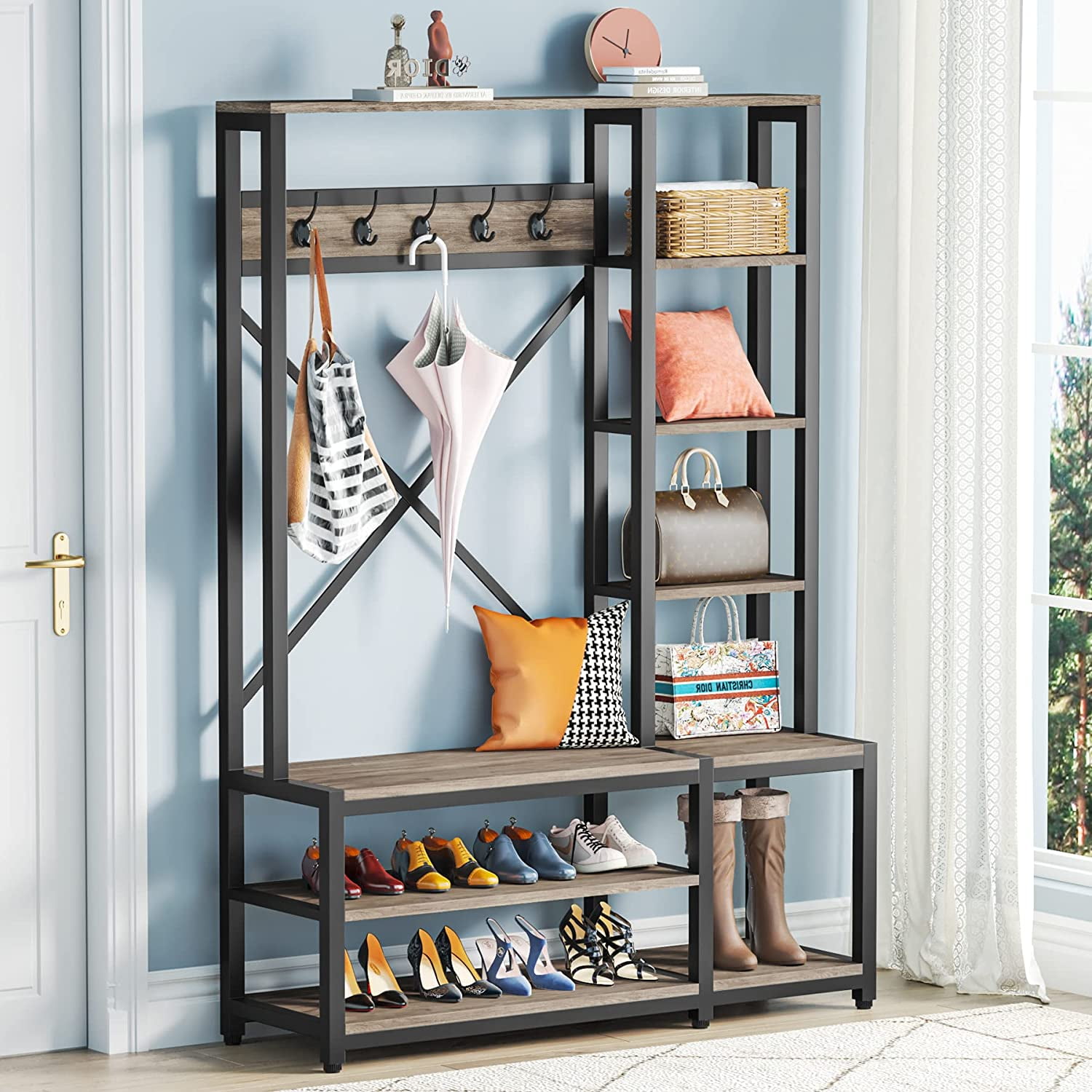 Tribesigns 4-in-1 Entryway Coat Rack, Mudroom Hall Tree, Industrial ...