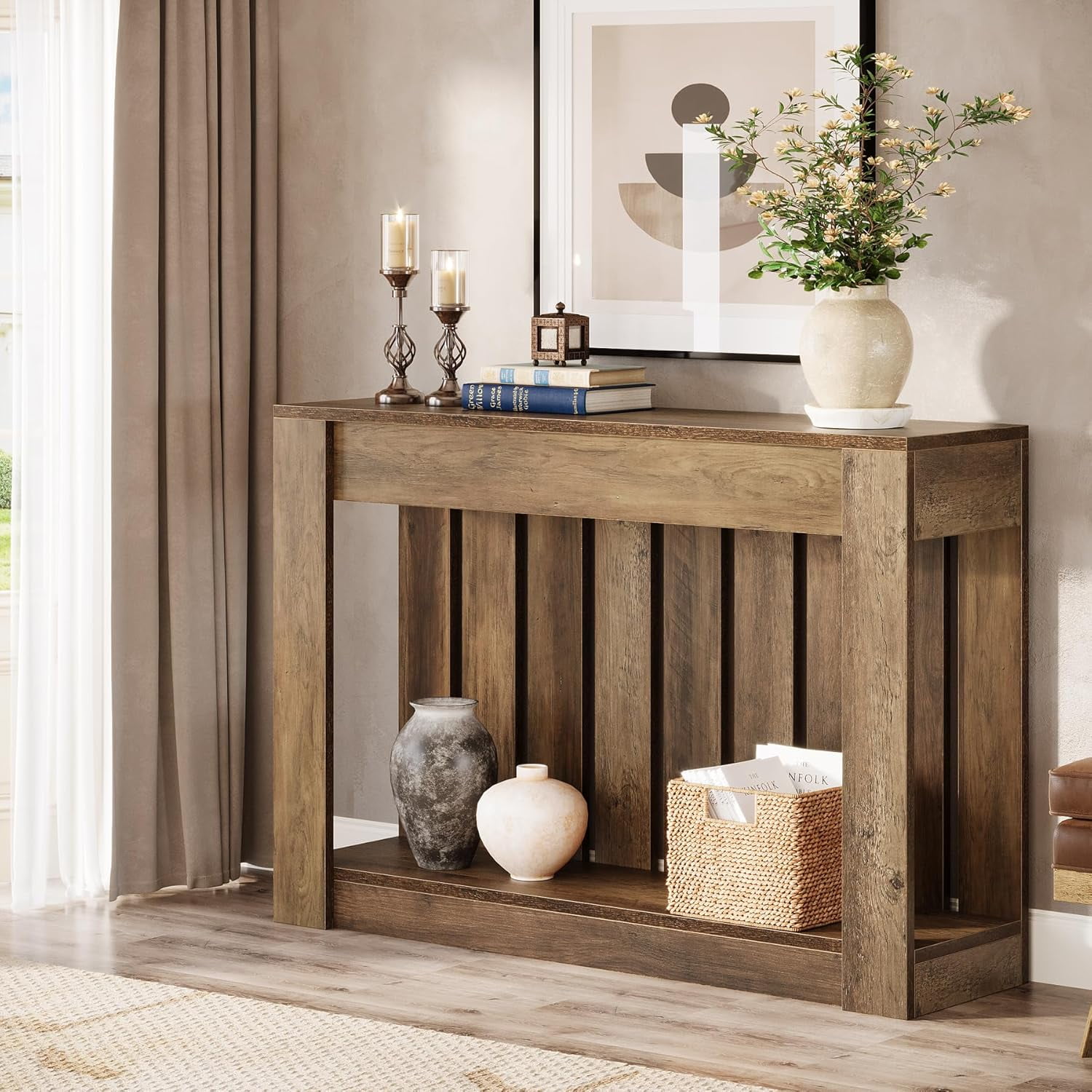 Tribesigns 41.3" 2-Tier Console Table with Storage, Farmhouse Narrow ...