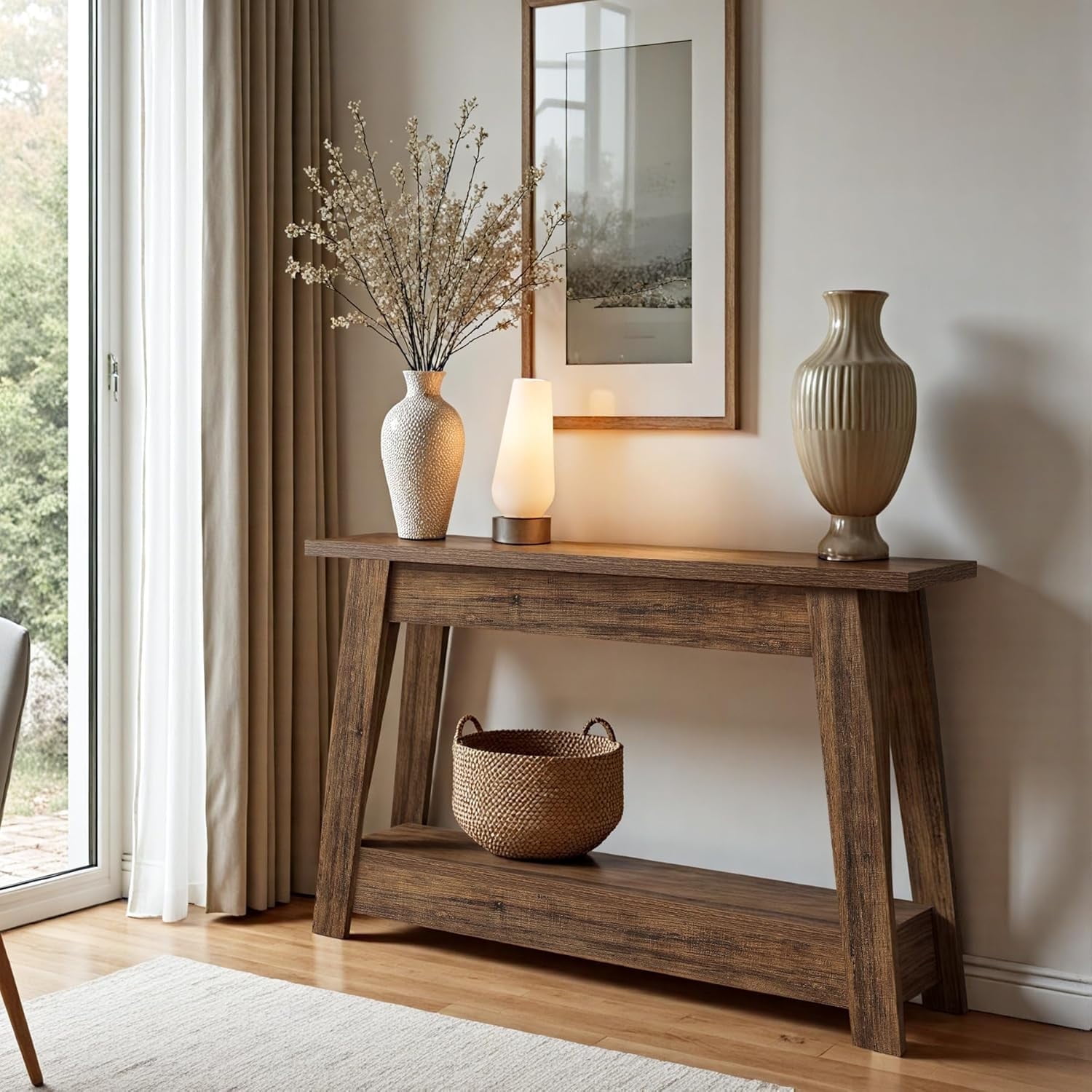 Finmind 41.3" Farmhouse Console Table, Rustic 2-Tier Entryway Table ...