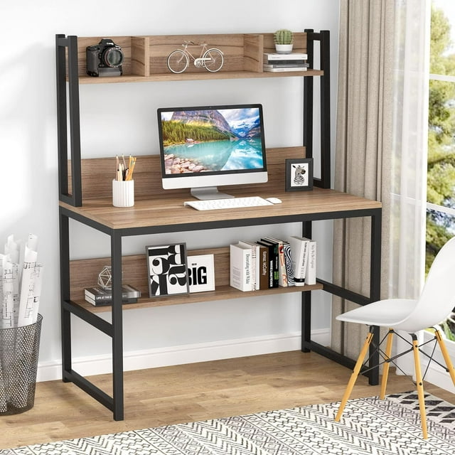 Tribesigns 42" Small Computer Desk with Hutch, Wooden Office Desk with ...