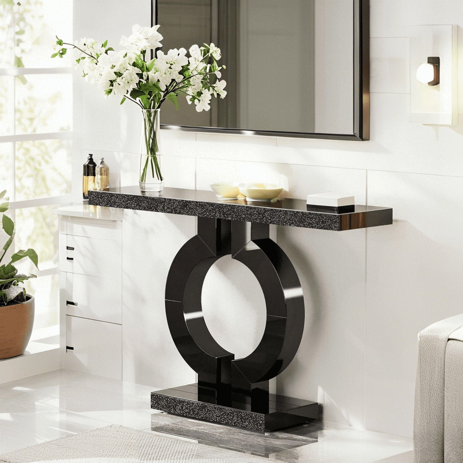 Tribesigns 43-Inch Mirrored Console Table with O-Shaped Base, Modern ...