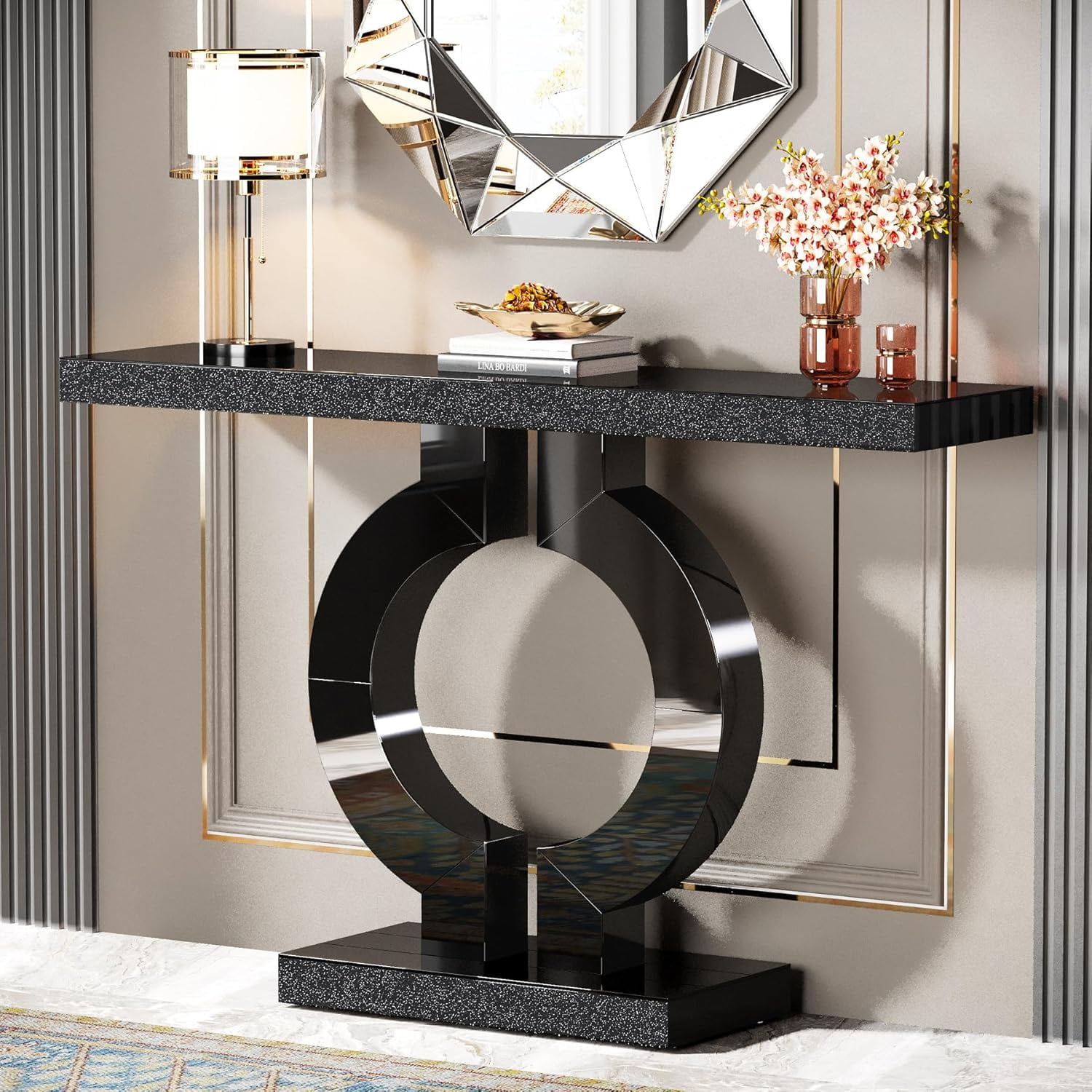 Tribesigns 43-Inch Mirrored Console Table with O-Shaped Base, Modern ...